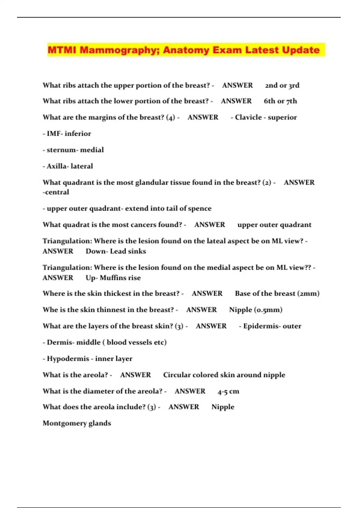 MTMI Mammography: Anatomy Exam Latest Update - MTMI Mammography ...