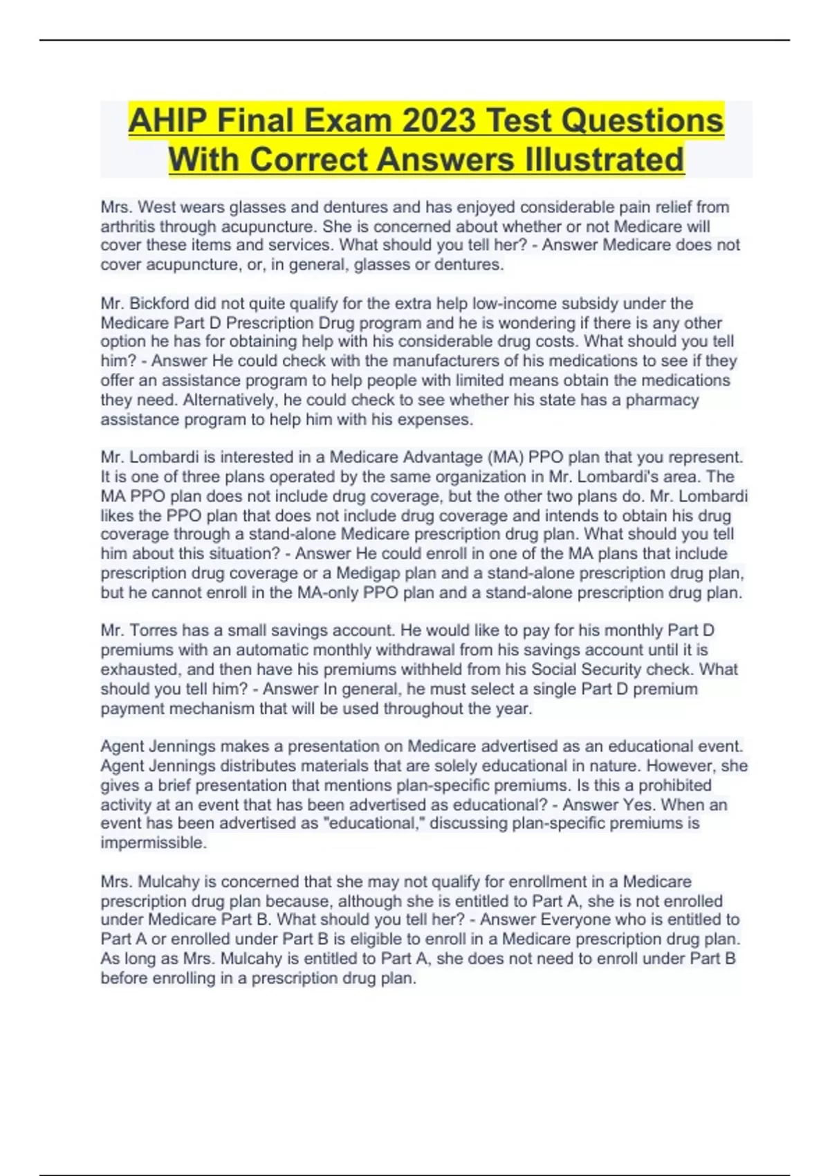 BUNDLE OF AHIP FINAL EXAMS 2023 TEST QUESTIONS WITH CORRECT ANSWERS ...