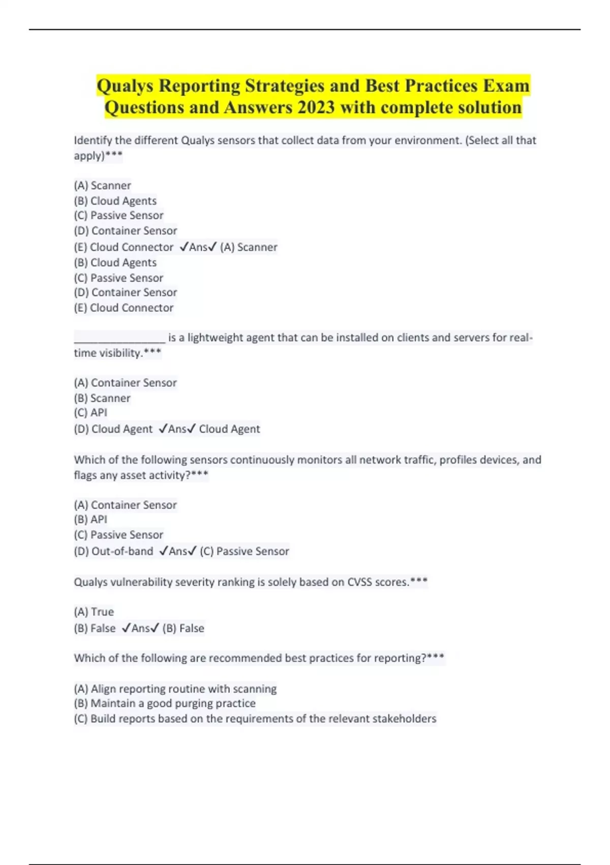 Qualys Reporting Strategies and Best Practices Exam Questions and ...