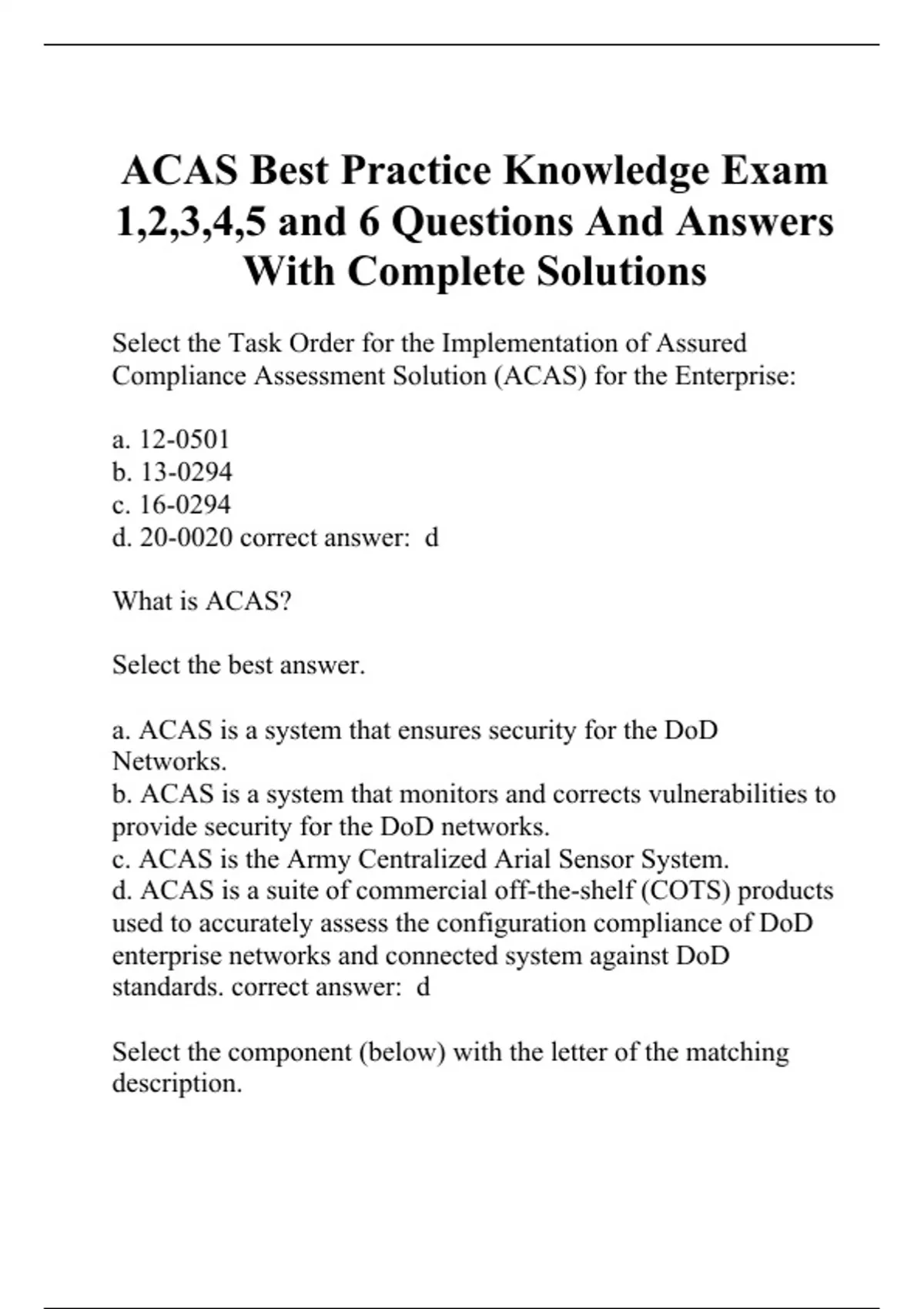 ACAS Best Practice Knowledge Exam 1,2,3,4,5 and 6 Questions And Answers With Complete Solutions ...