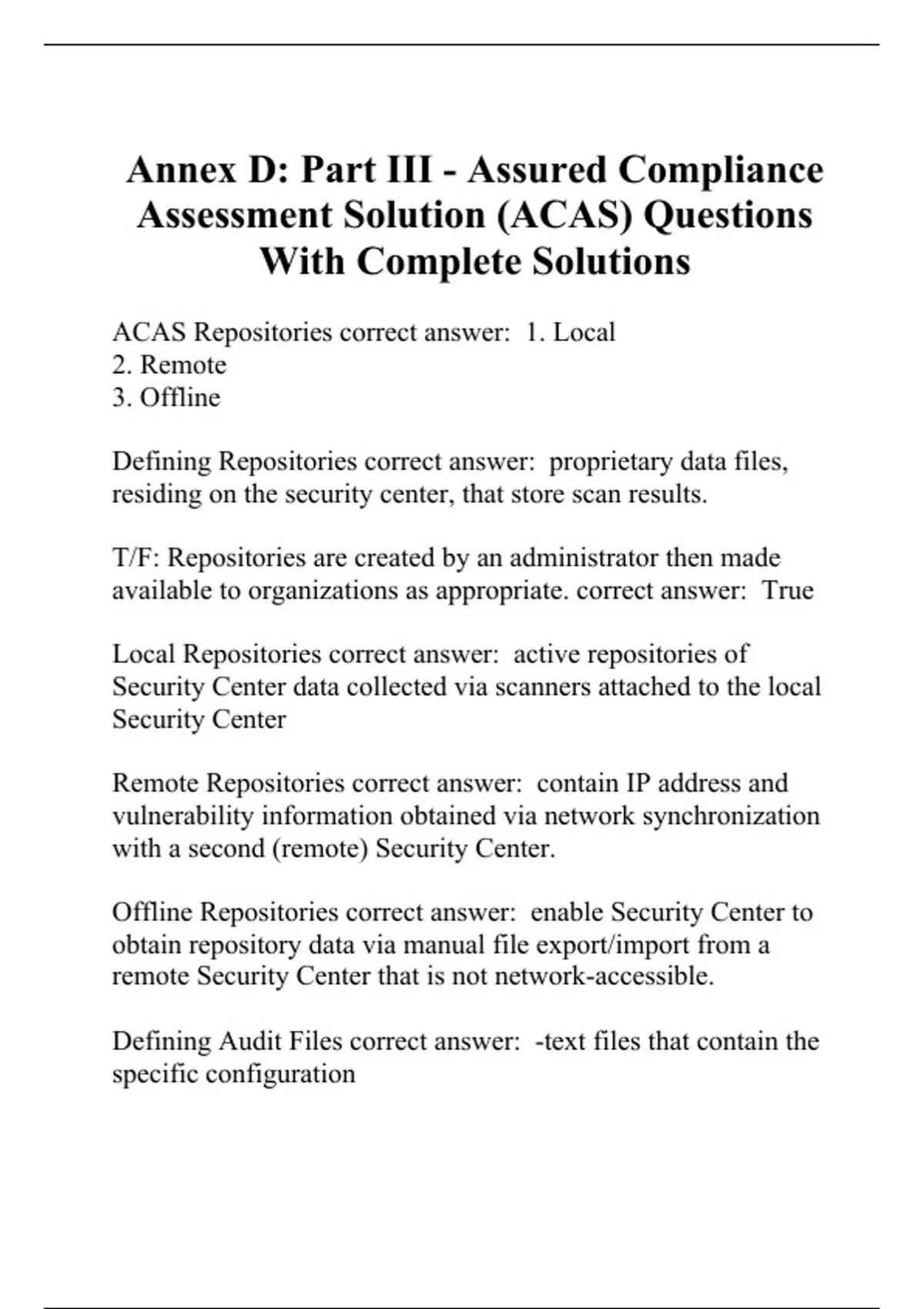 Annex D: Part III - Assured Compliance Assessment Solution (ACAS ...