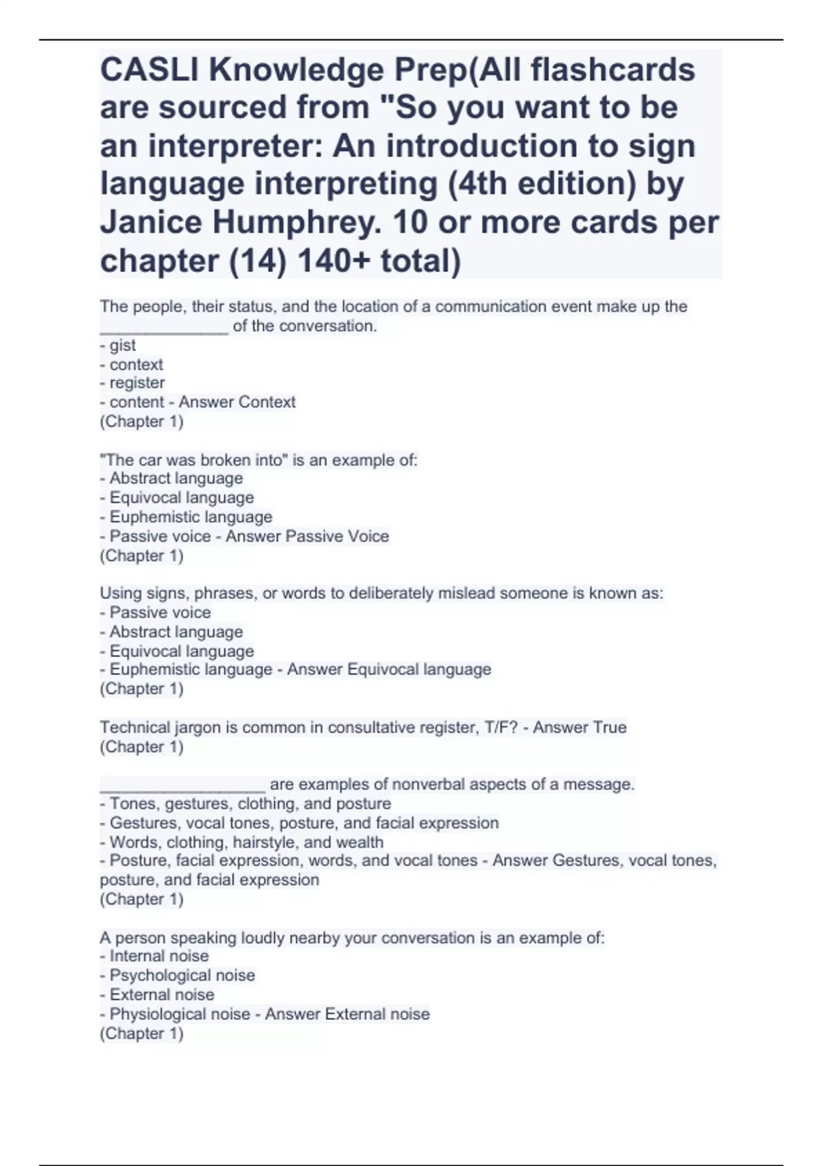 CASLI Knowledge Prep(All flashcards are sourced from "So you want to be ...