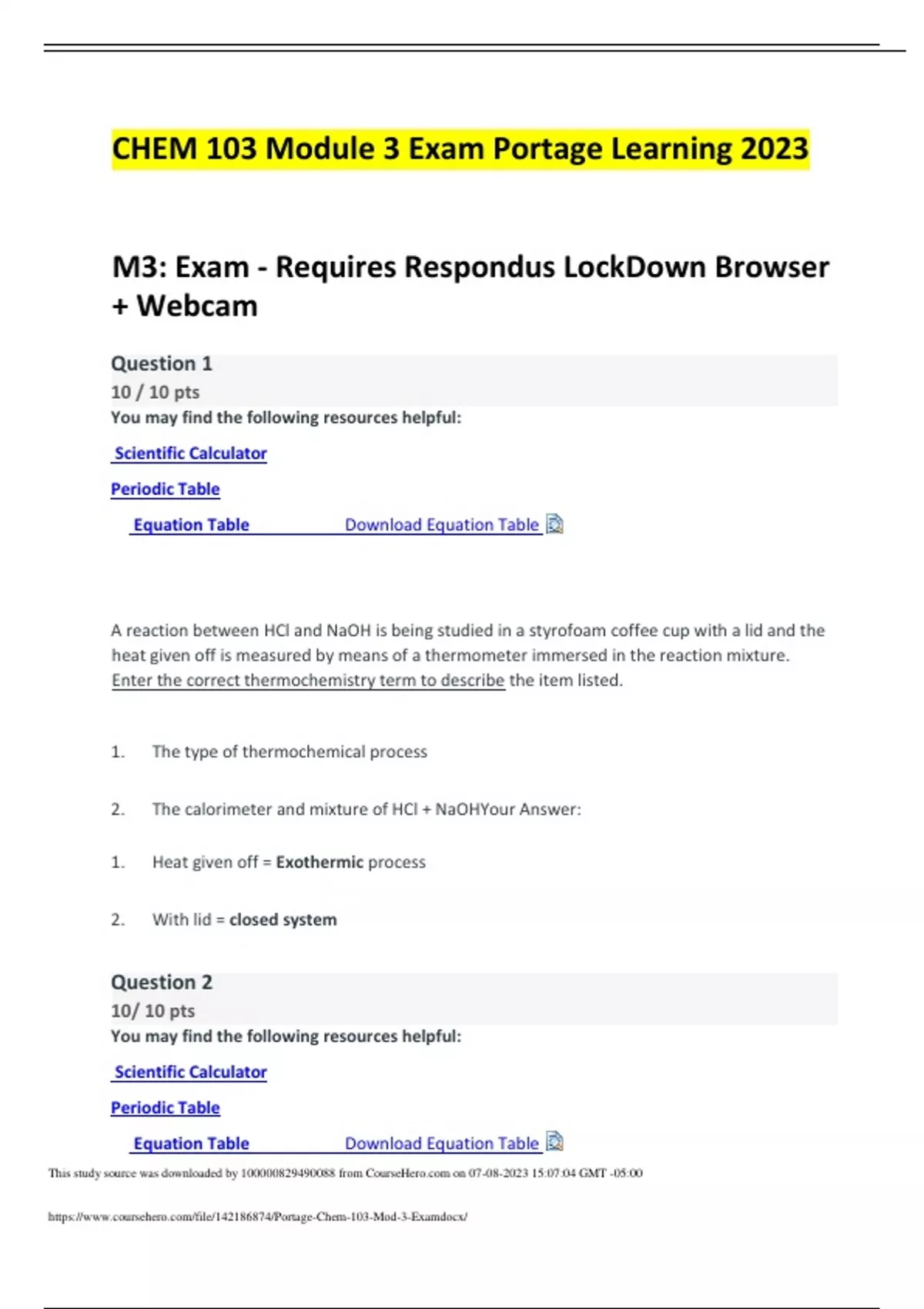 CHEM 103 Module 3 Exam Portage Learning 2023 - CHEM 103 M3 - Stuvia US
