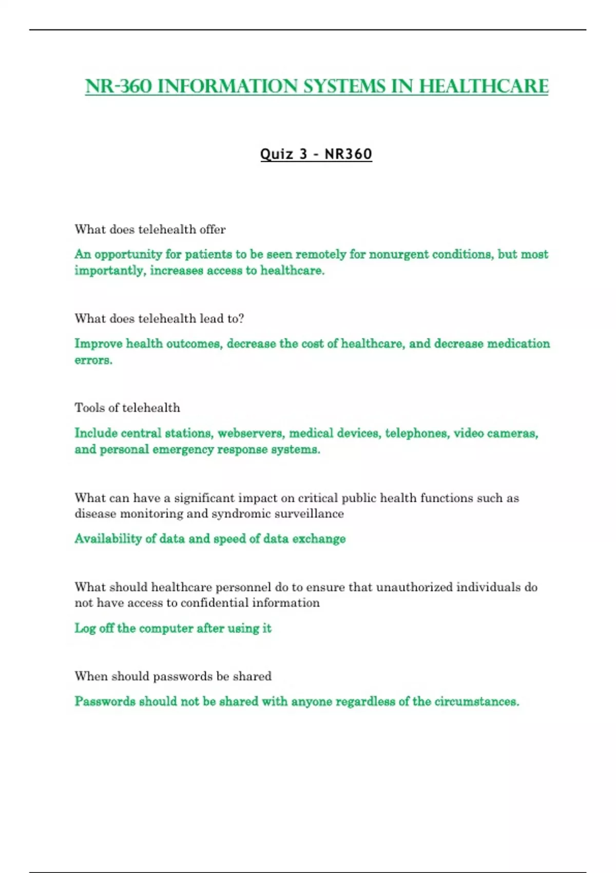 Quiz 3 - NR360 / NR 360 (Latest 2023 / 2024) : Information Systems In ...