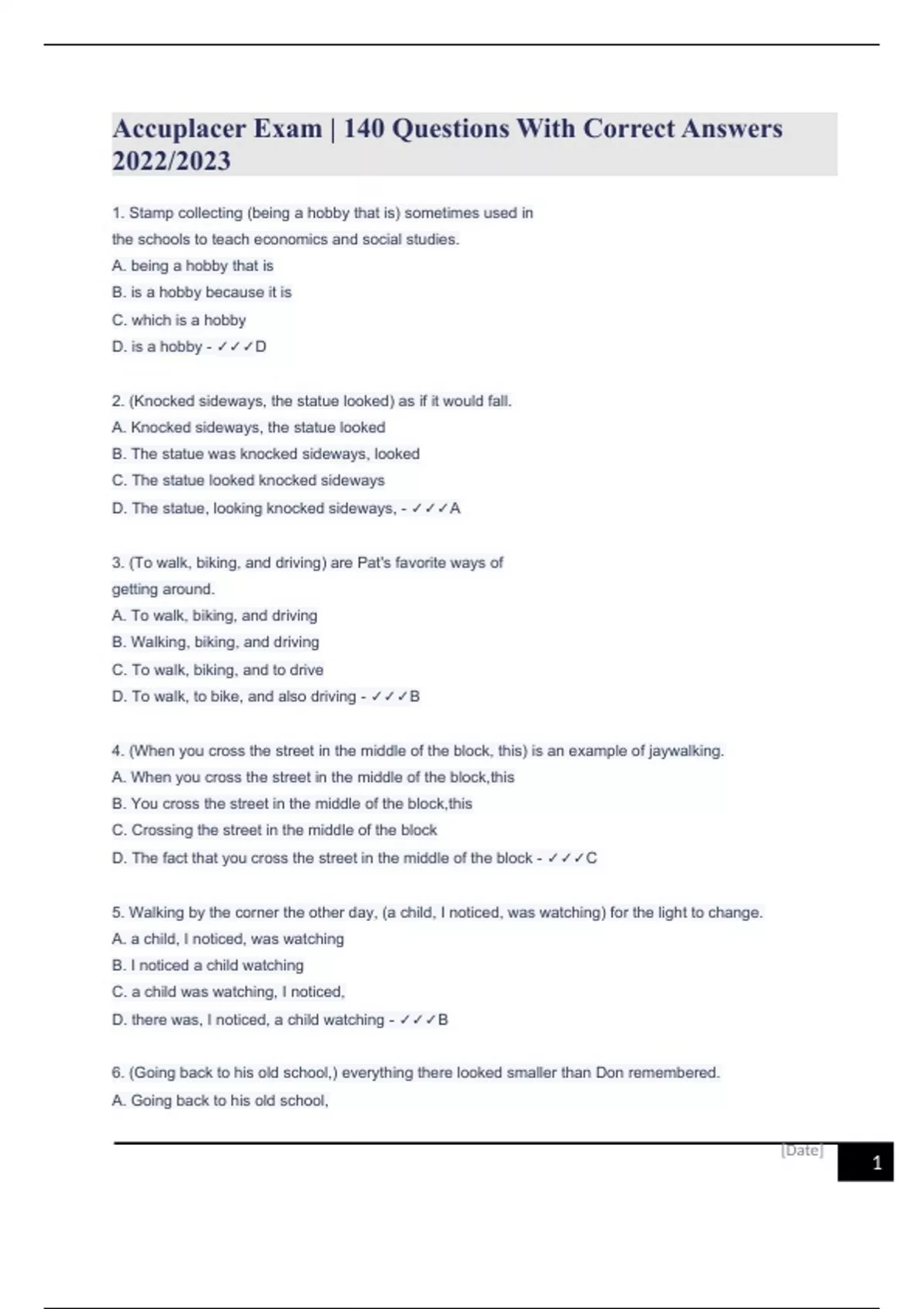 Accuplacer Exam 140 Questions With Correct Answers 2022 2023 Accuplacer Stuvia Us