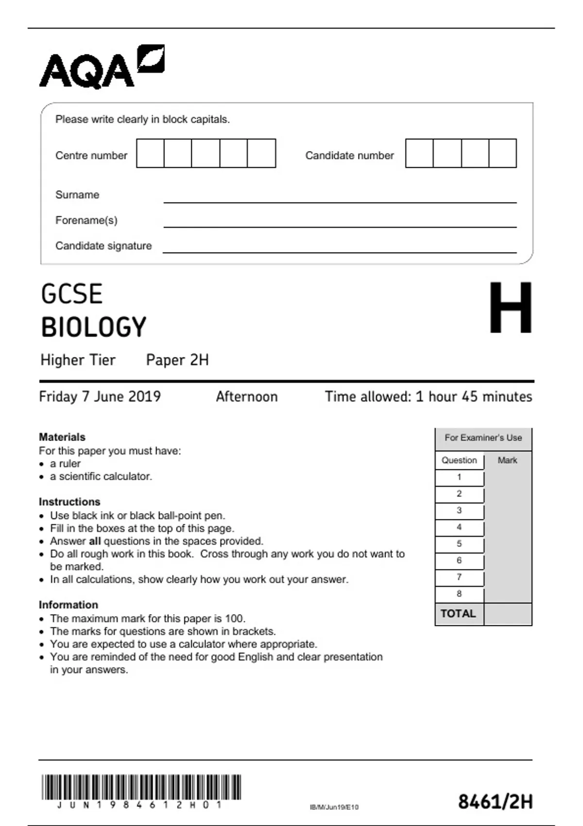 AQA GCSE biology PAPER 2 2023 EXAMS - BSN, RN - Stuvia US