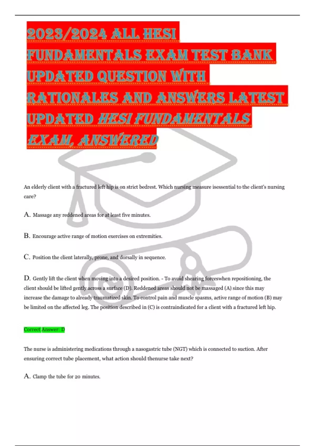 ALL HESI FUNDAMENTALS EXAM TEST BANK UPDATED QUESTIO - HESI ...