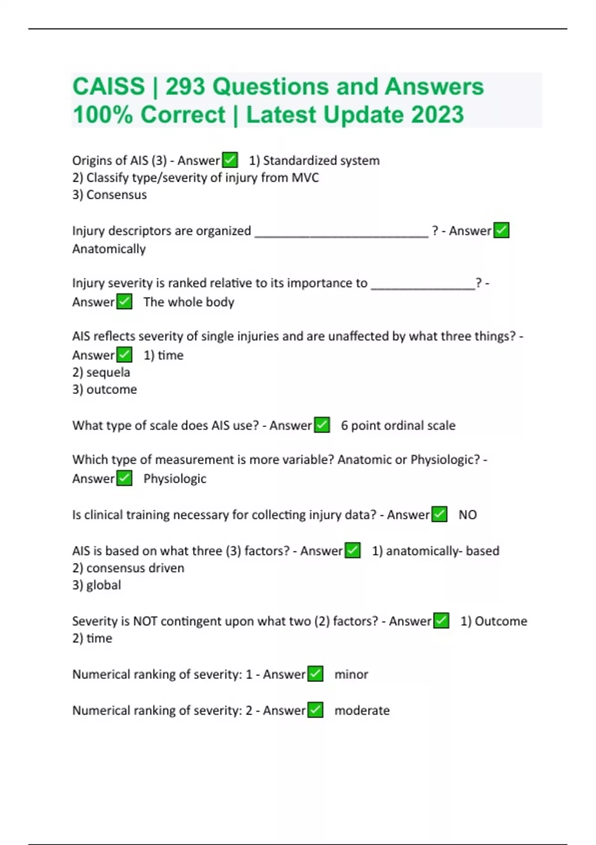 CAISS {Certified Abbreviated Injury Scale Specialists} | 293 Questions ...