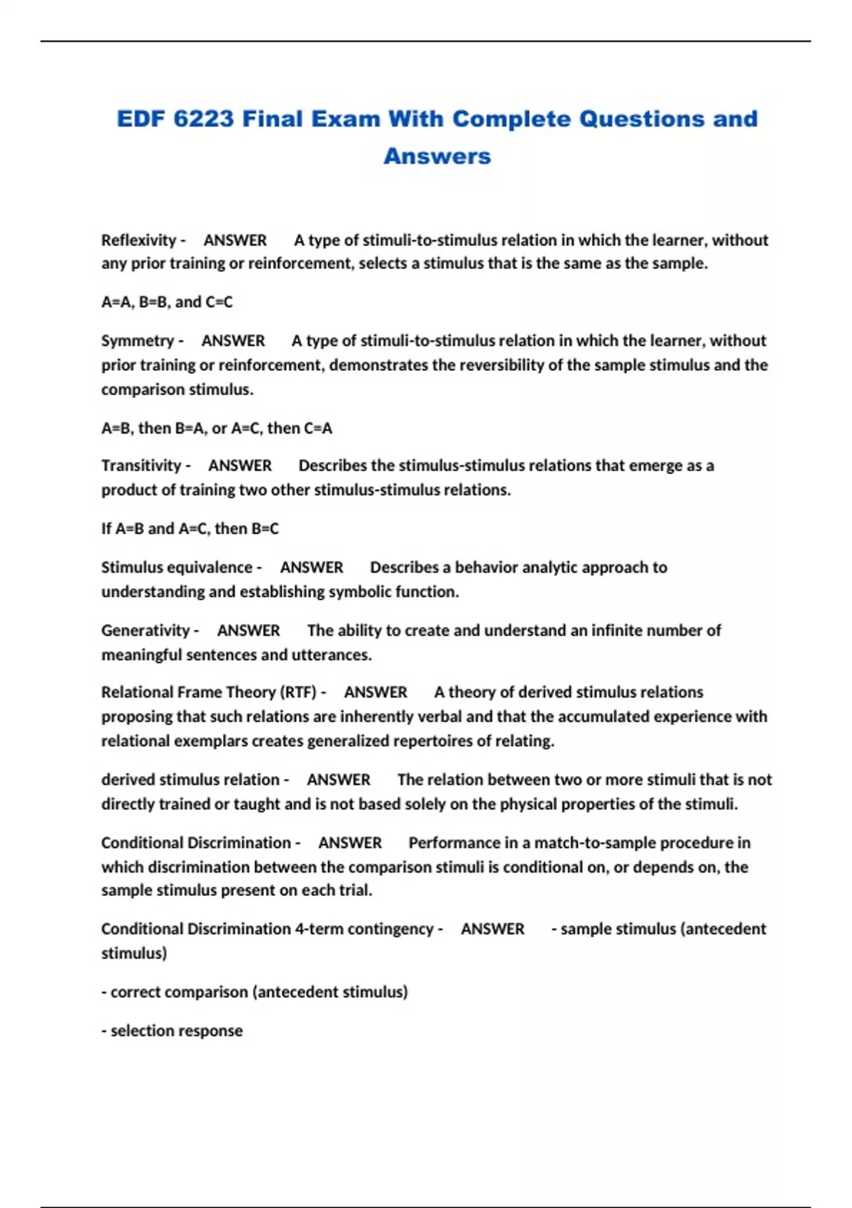 EDF 6223 Final Exam With Complete Questions and Answers - EDF 6223 ...