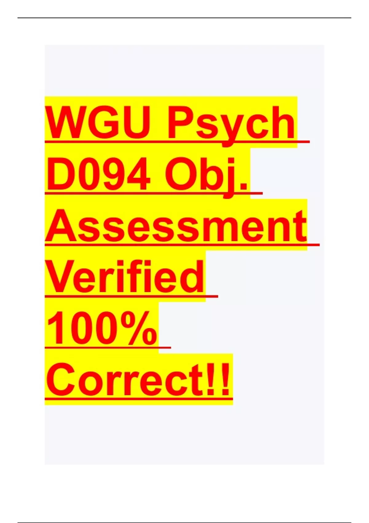 WGU Psych D094 Obj. Assessment Verified 100% Correct!! - WGU D094 ...