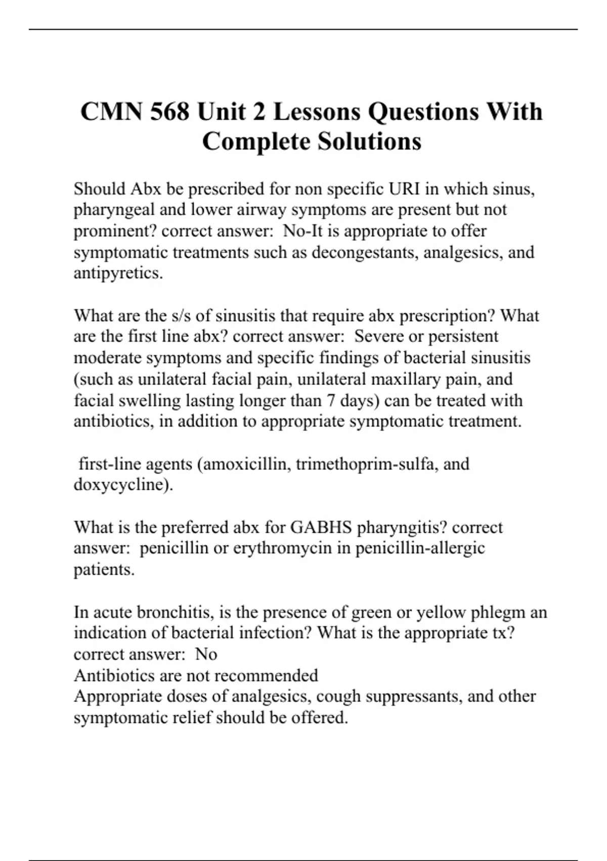 CMN 568 Unit 2 Lessons Questions With Complete Solutions - CMN 568 - Stuvia US