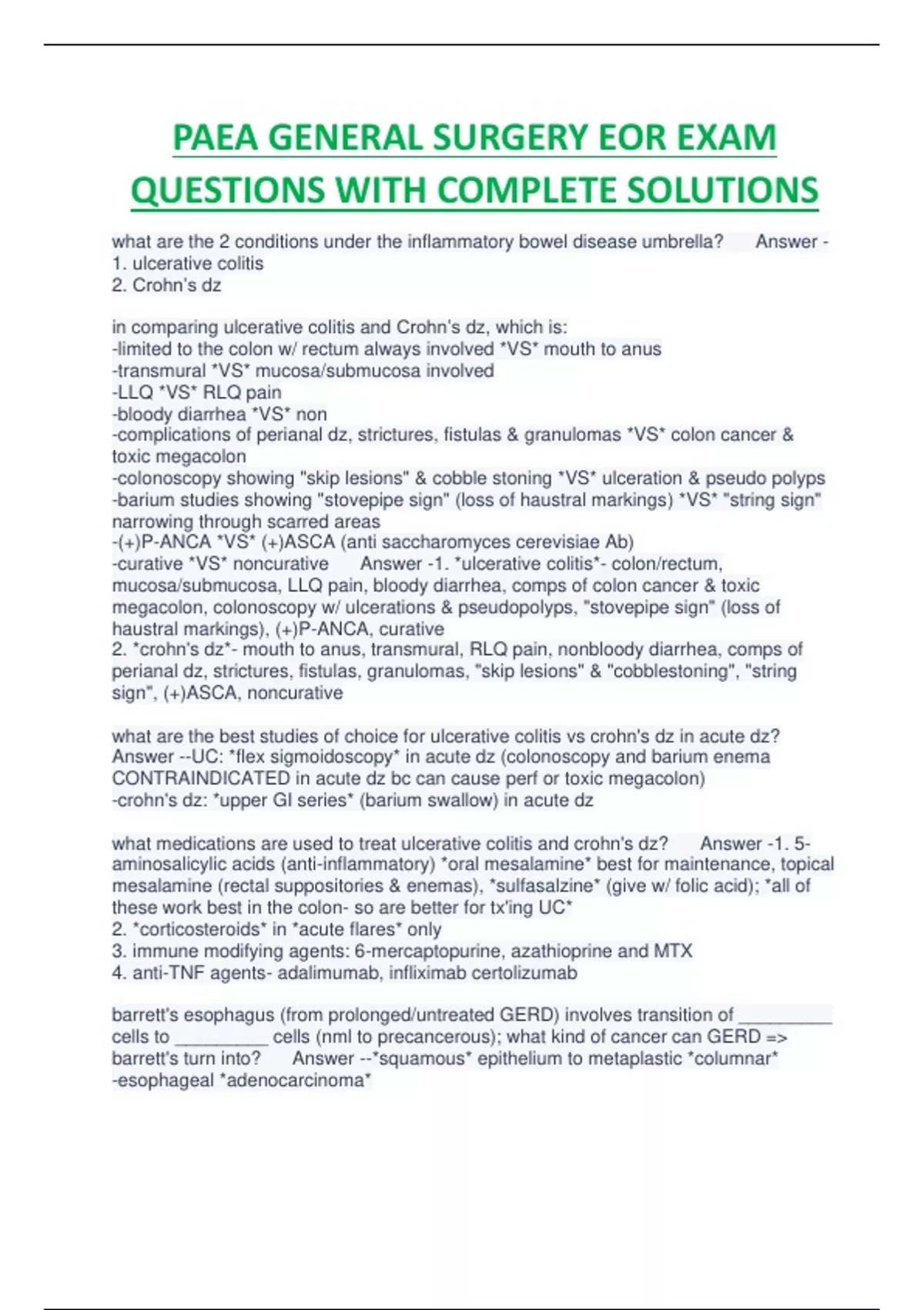 PAEA GENERAL SURGERY EOR EXAM QUESTIONS WITH COMPLETE SOLUTIONS - PAEA - Stuvia US