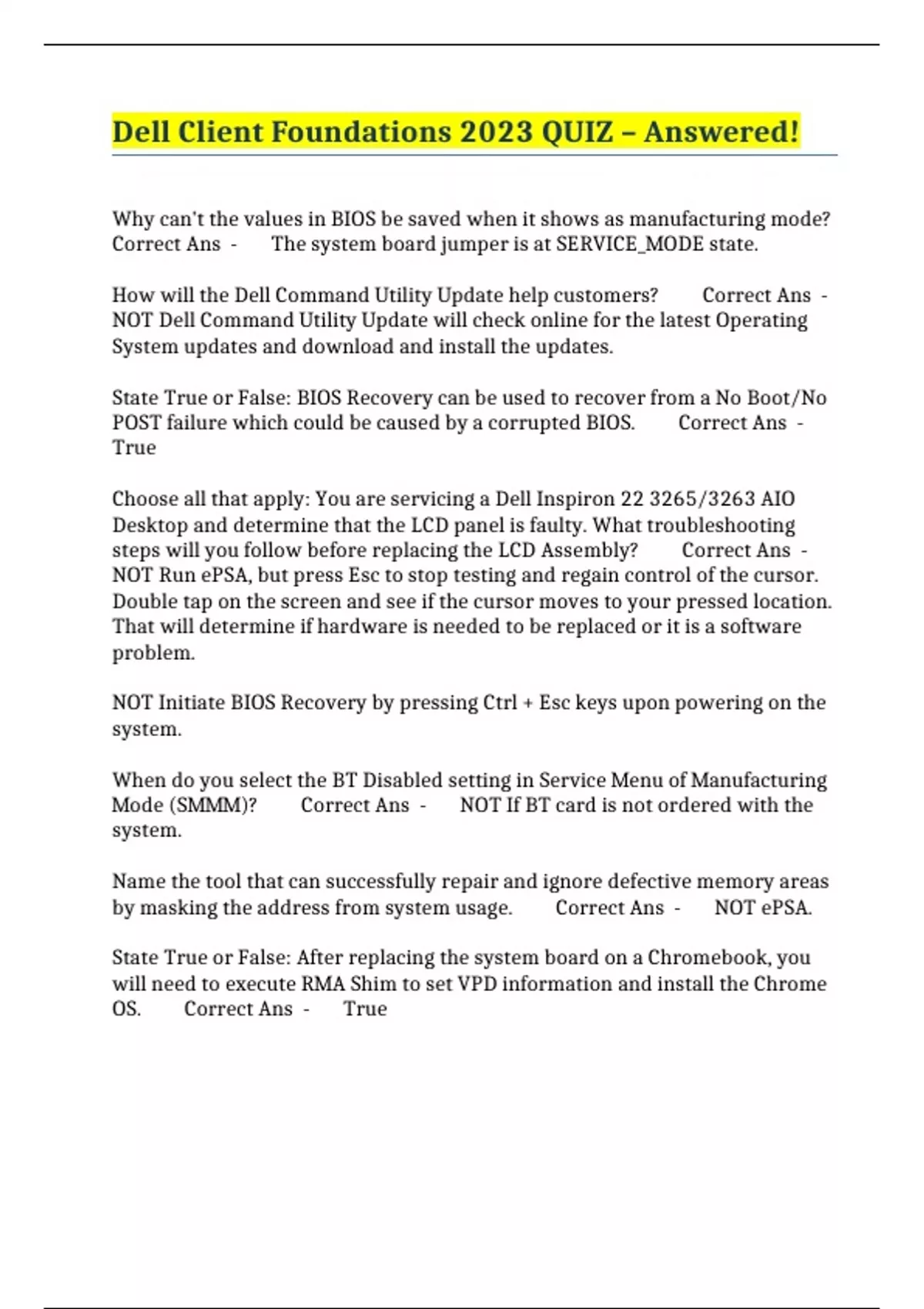 Dell Client Foundations 2023 QUIZ – Answered! - Dell Client Foundations ...