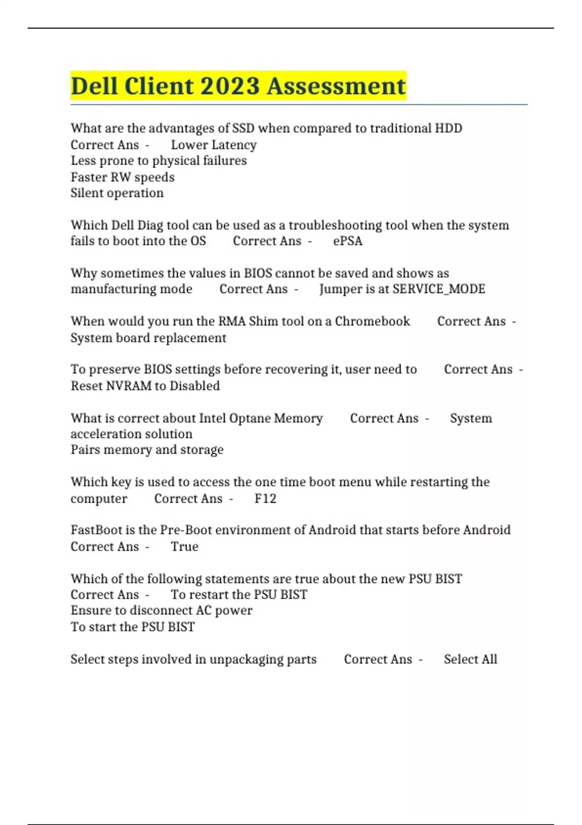 Dell Client 2023 Assessment - Dell Client 2023 Assessment - Stuvia US