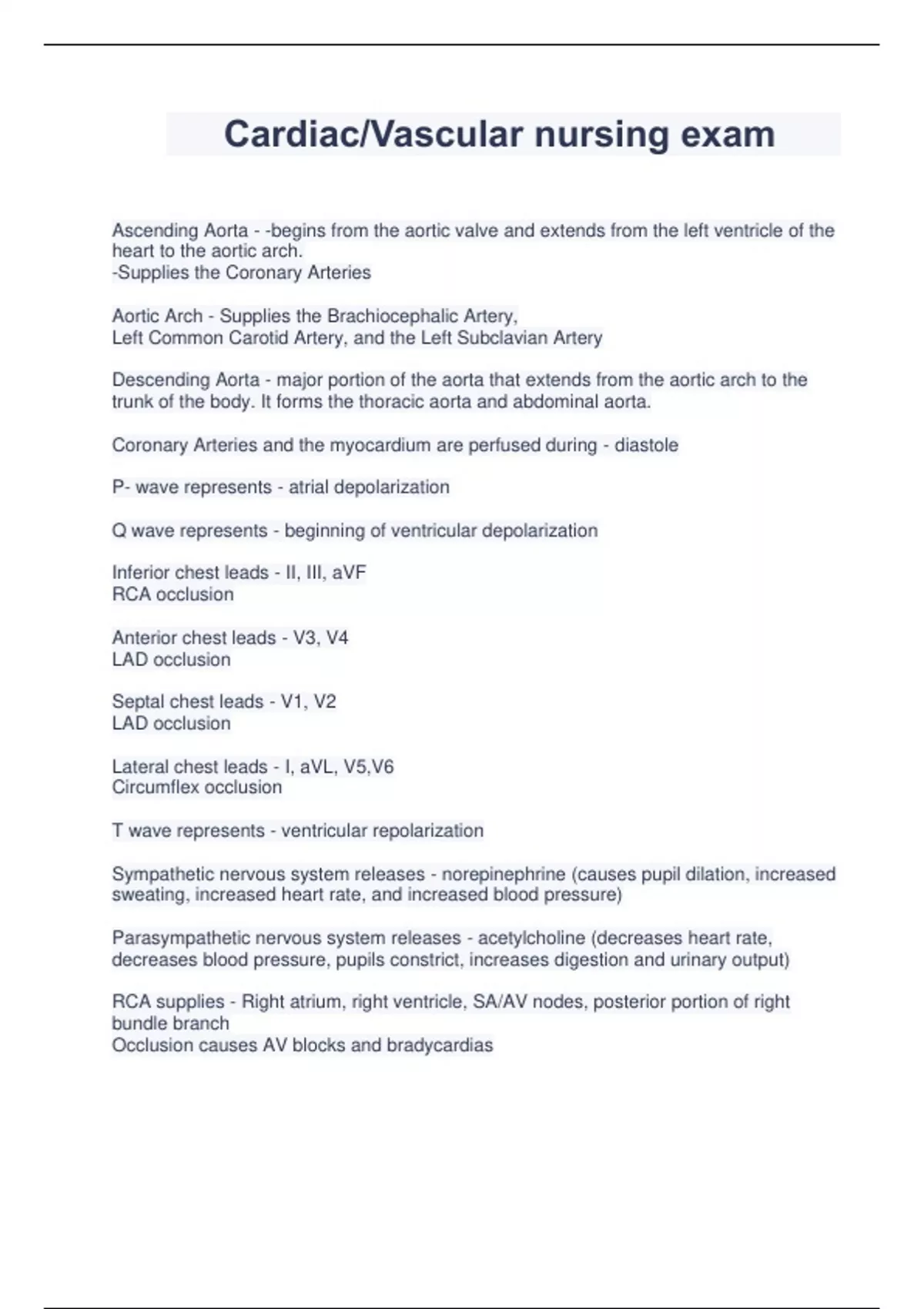 Cardiac-Vascular Nursing Exam Prep I Maintained and Updated as of 2023 ...