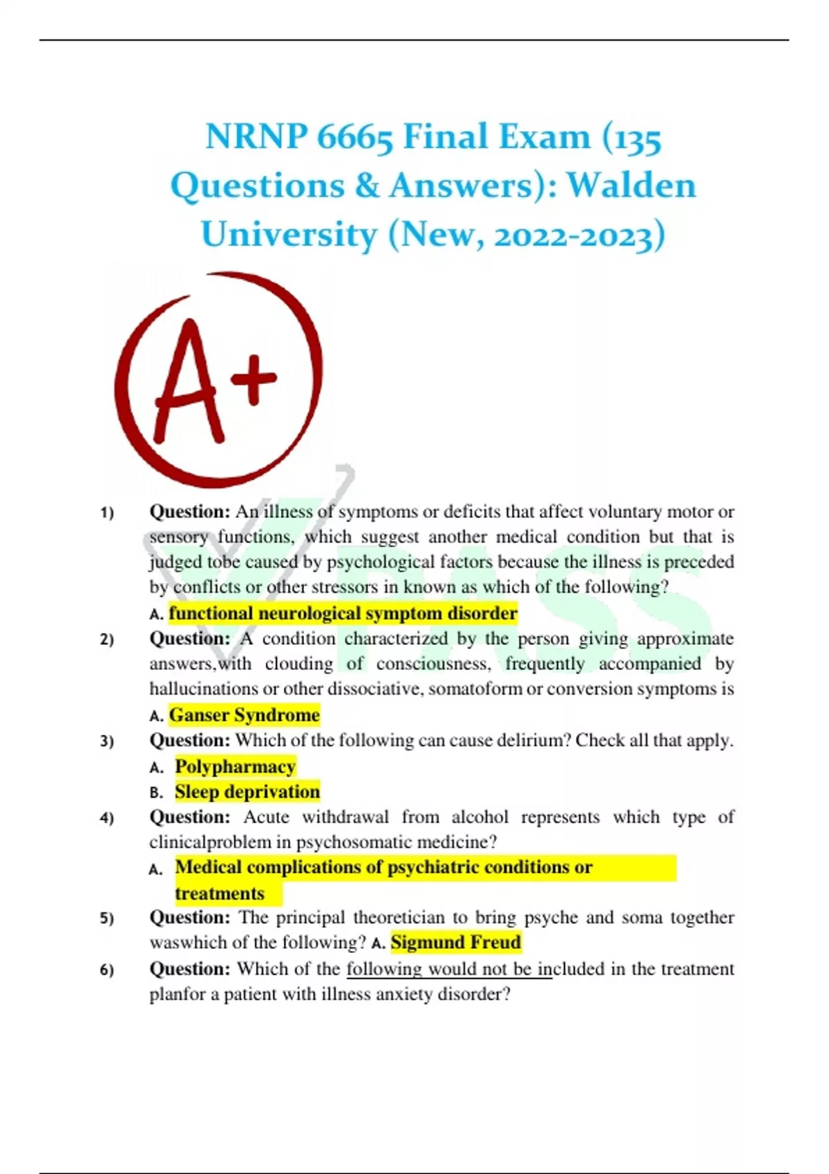 NRNP 6665 Final Exam (135 Questions & Answers): Walden University (New ...