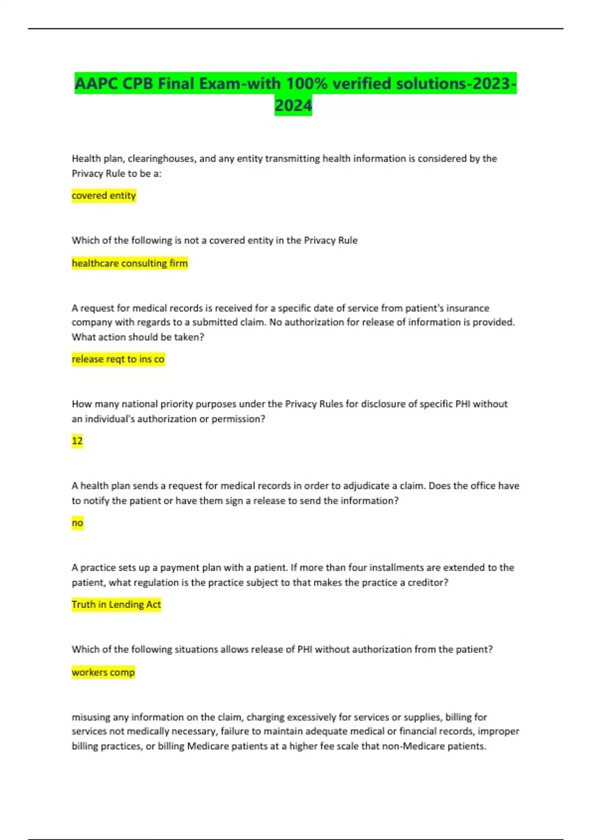 AAPC CPB Final Exam-with 100% verified solutions- - AAPC CPB - Stuvia US