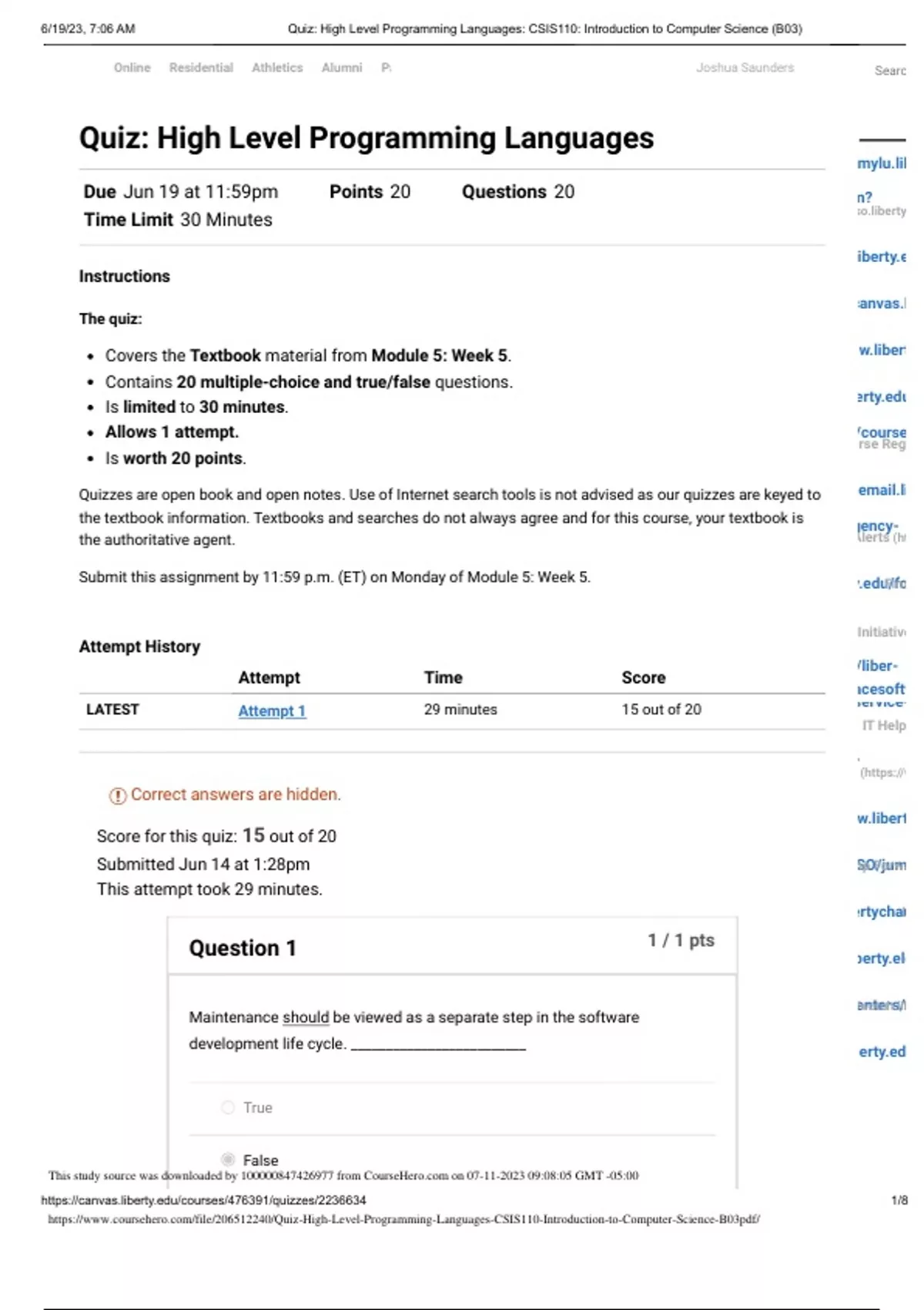 CSIS 110 Quiz: High Level Programming Languages 2023 - CSIS 110 - Stuvia US