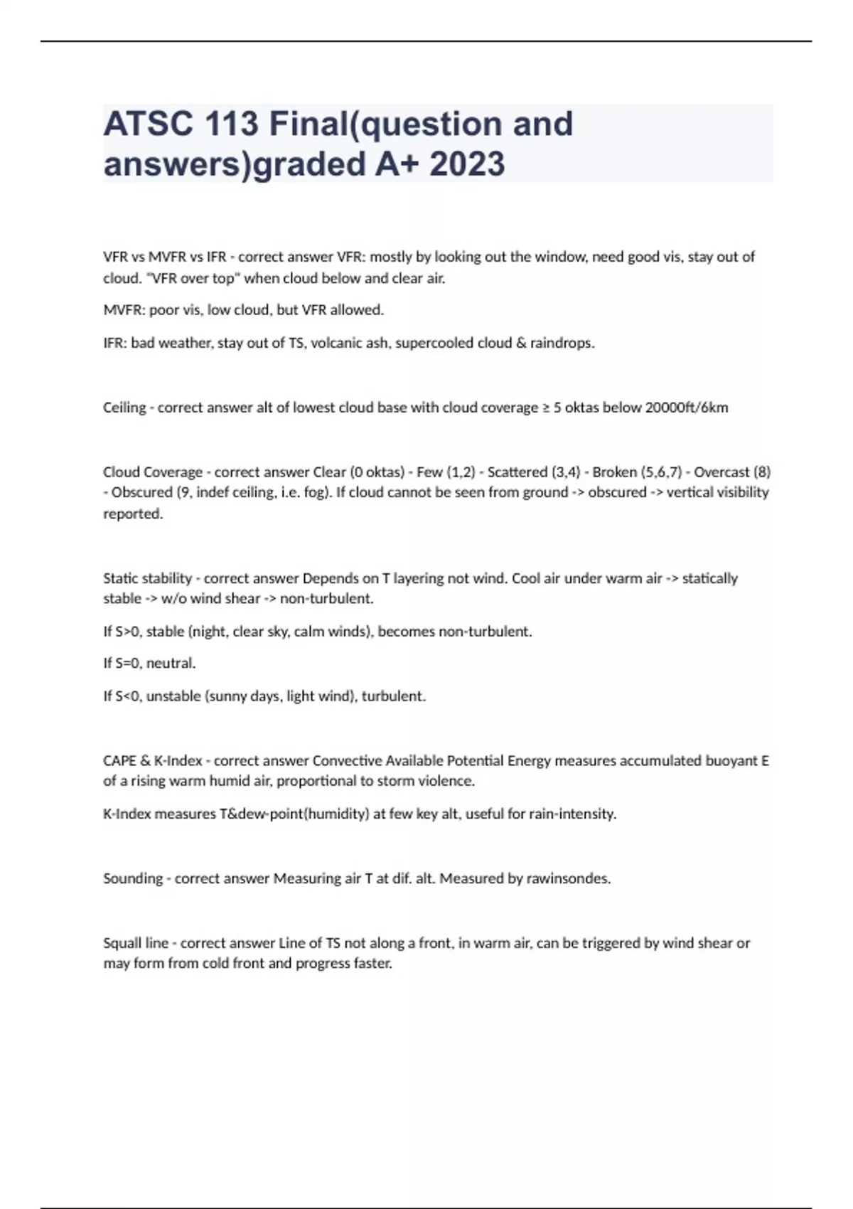 Atsc 113 Final Question And Answers Graded A 2023 Atsc Stuvia Us