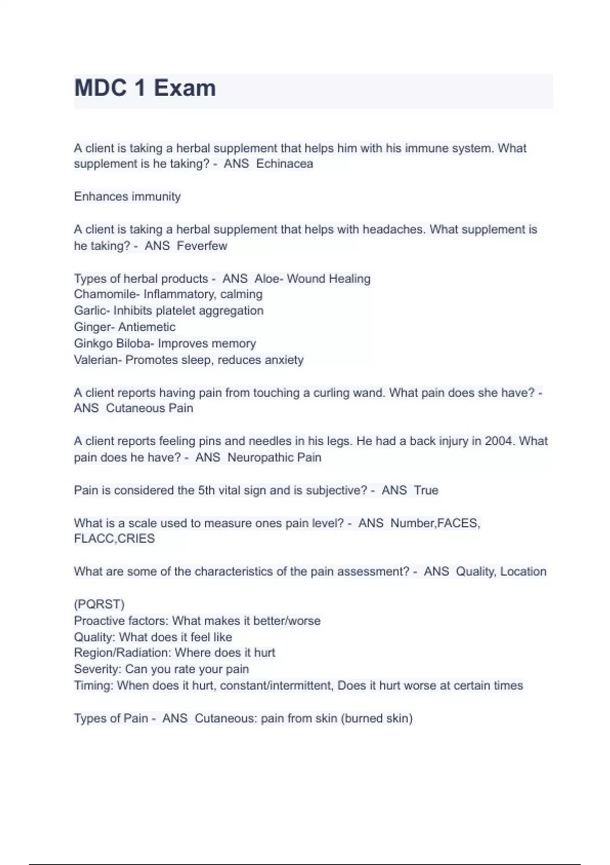 MDC 1 Exam Complete Questions With Correct Answers - MDC1 - Stuvia US