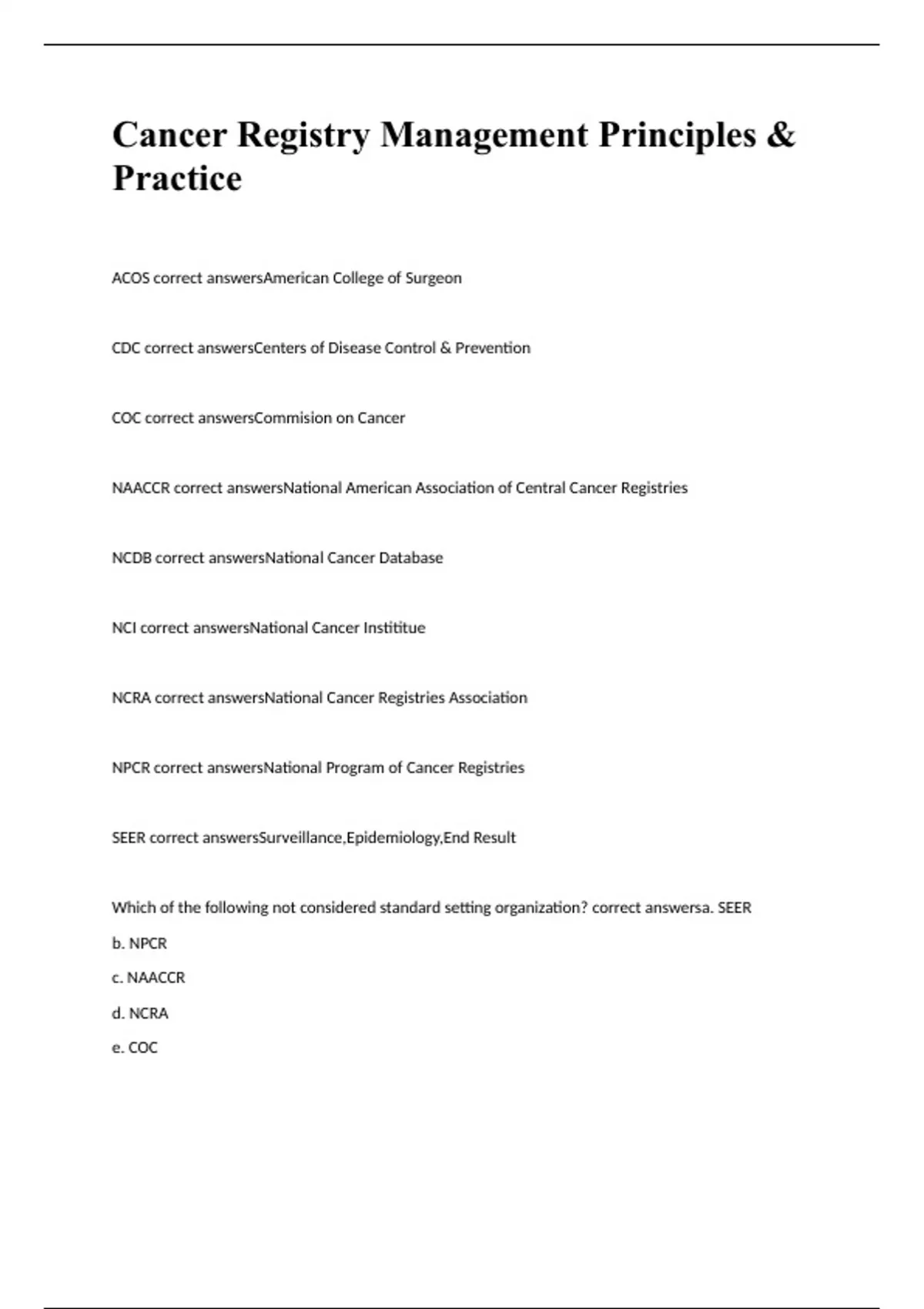 Cancer Registry Management Principles & Practice exam with correct ...