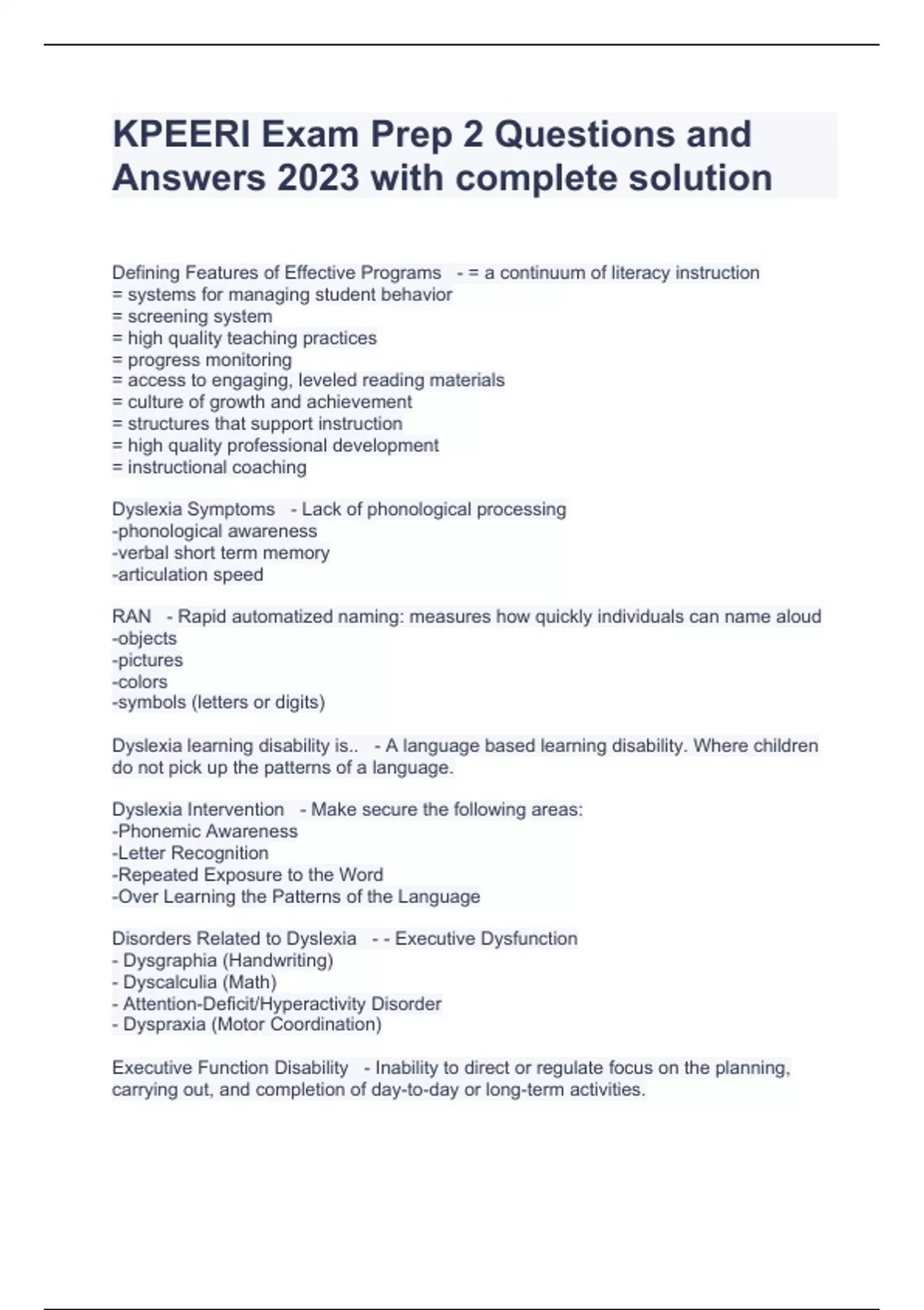 KPEERI Exam Prep 2 Questions and Answers 2023 with complete solution ...