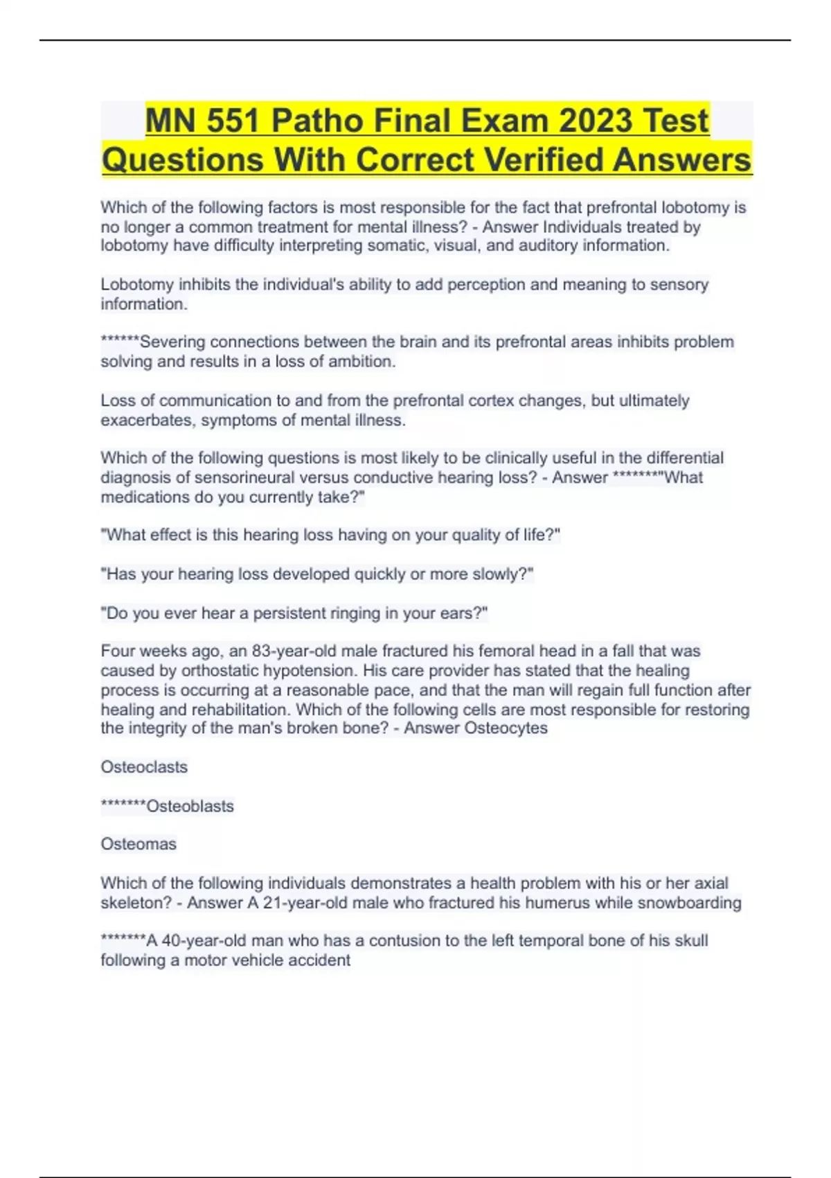 MN 551 Patho Final Exam 2023 Test Questions With Correct Verified ...