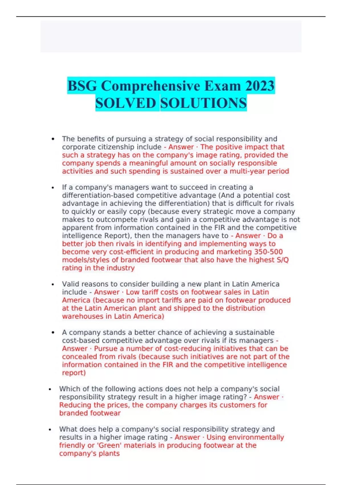 BSG Comprehensive Exam 2023 SOLVED SOLUTIONS - BSG Comprehensive ...