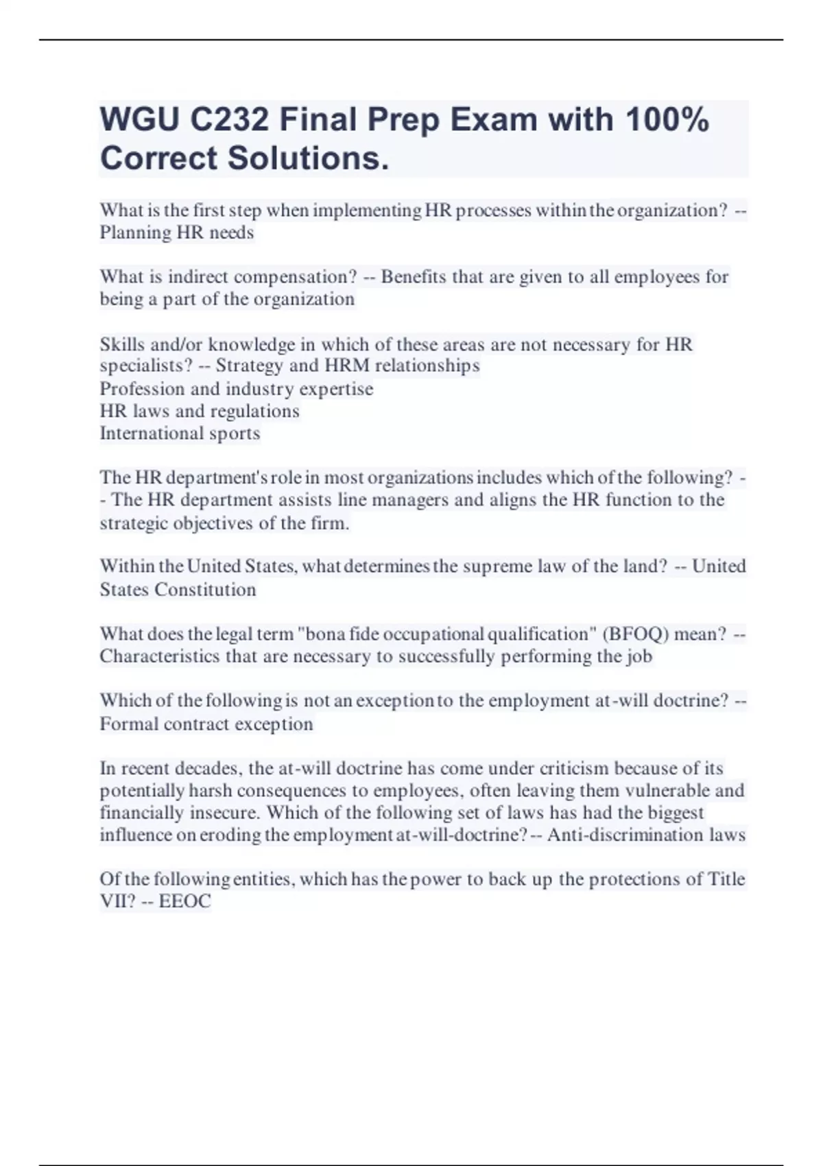 WGU C232 Final Prep Exam with 100% Correct Solutions | Latest 2023/2024 ...