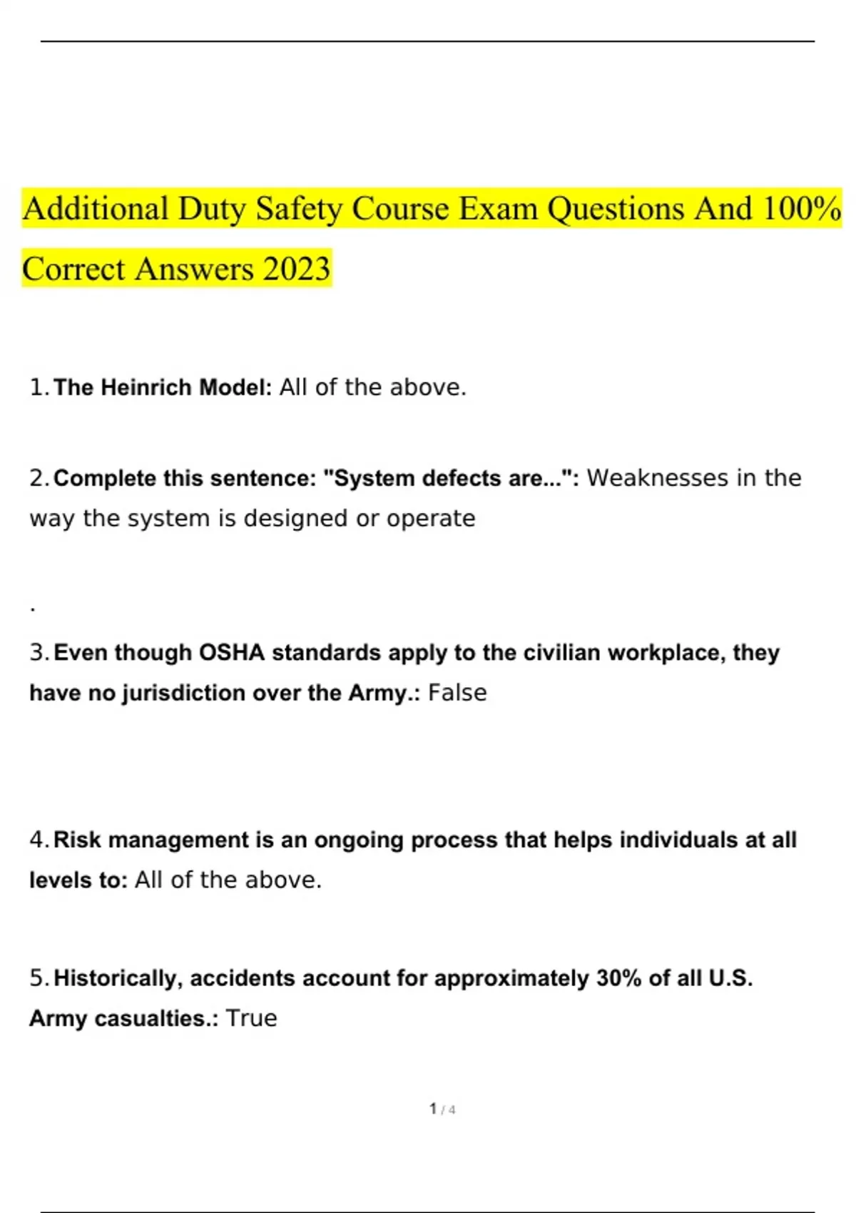 Additional Duty Safety Course Exam Updated 2023 with complete solution ...