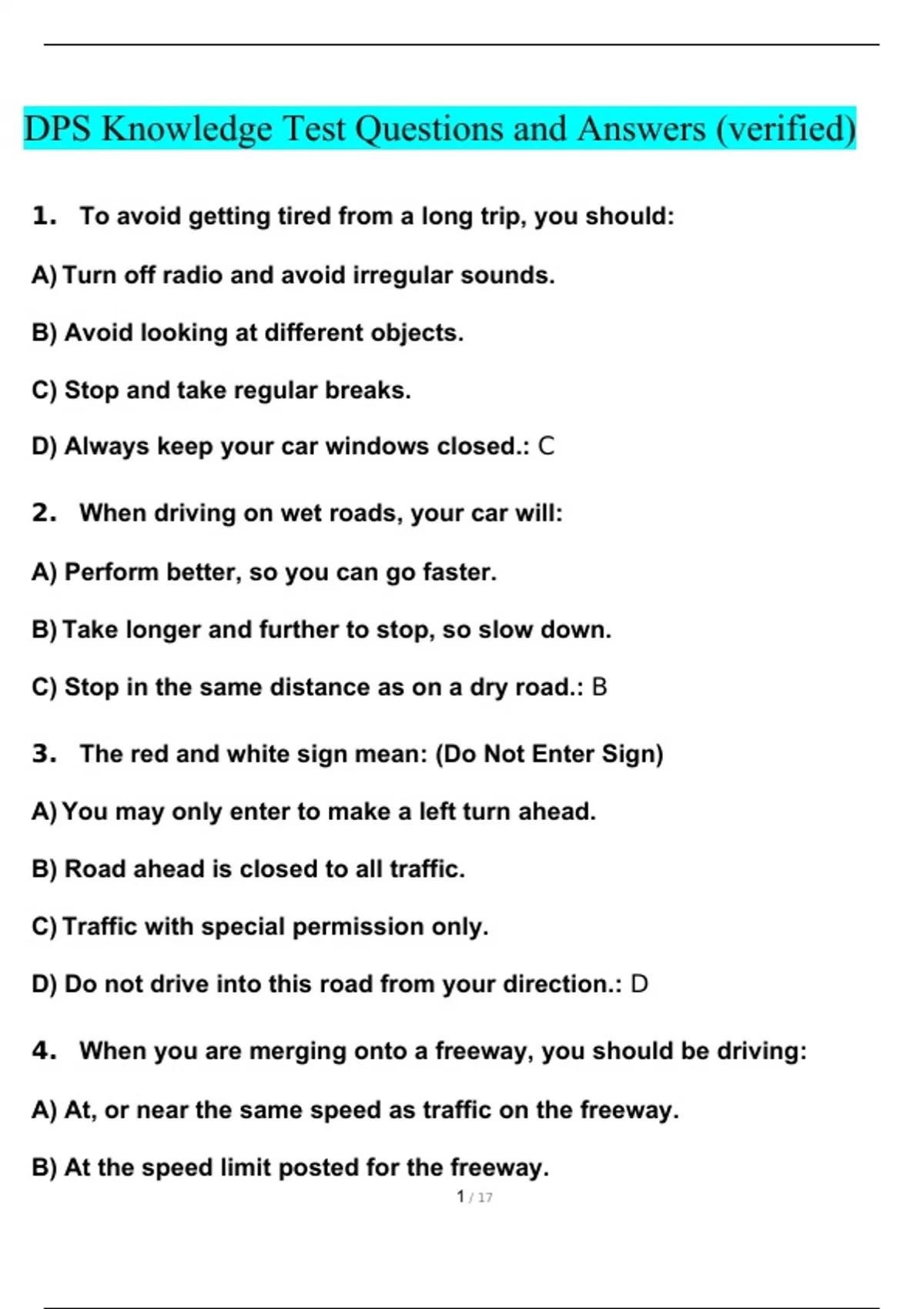 DPS Practice Test Questions And Answers 2022 2023 Verified Answers