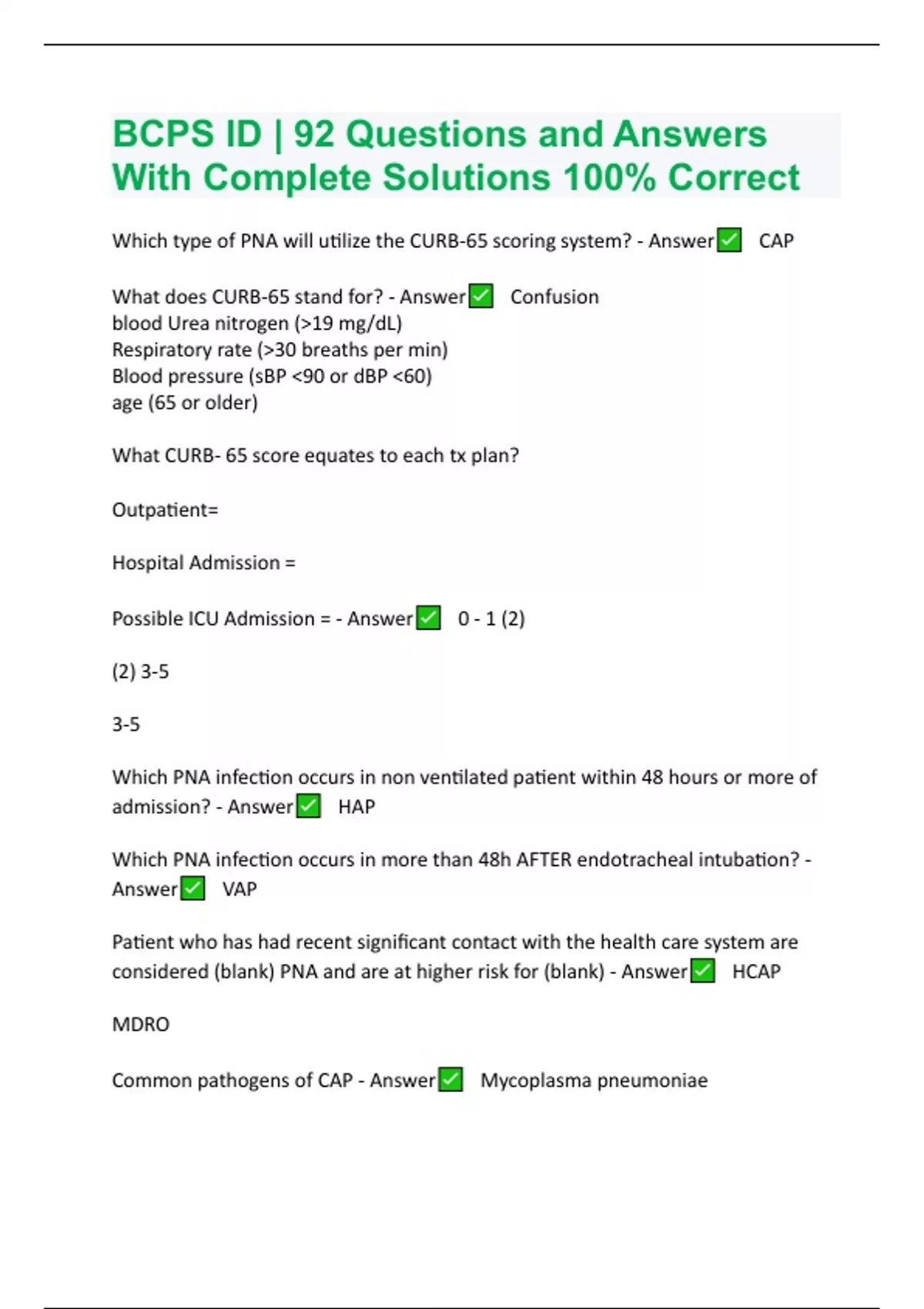 BCPS ID | 92 Questions and Answers With Complete Solutions 100% Correct - BCPS - Stuvia US