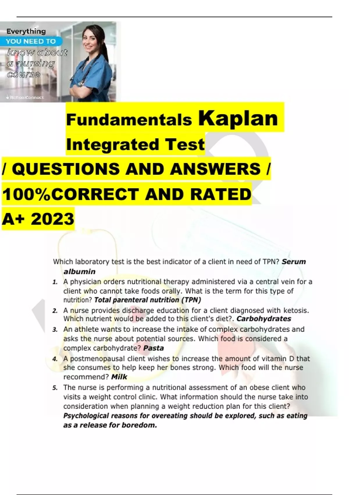 Integrated Test / QUESTIONS AND ANSWERS / 100%CORRECT AND RATED A+ 2023 ...