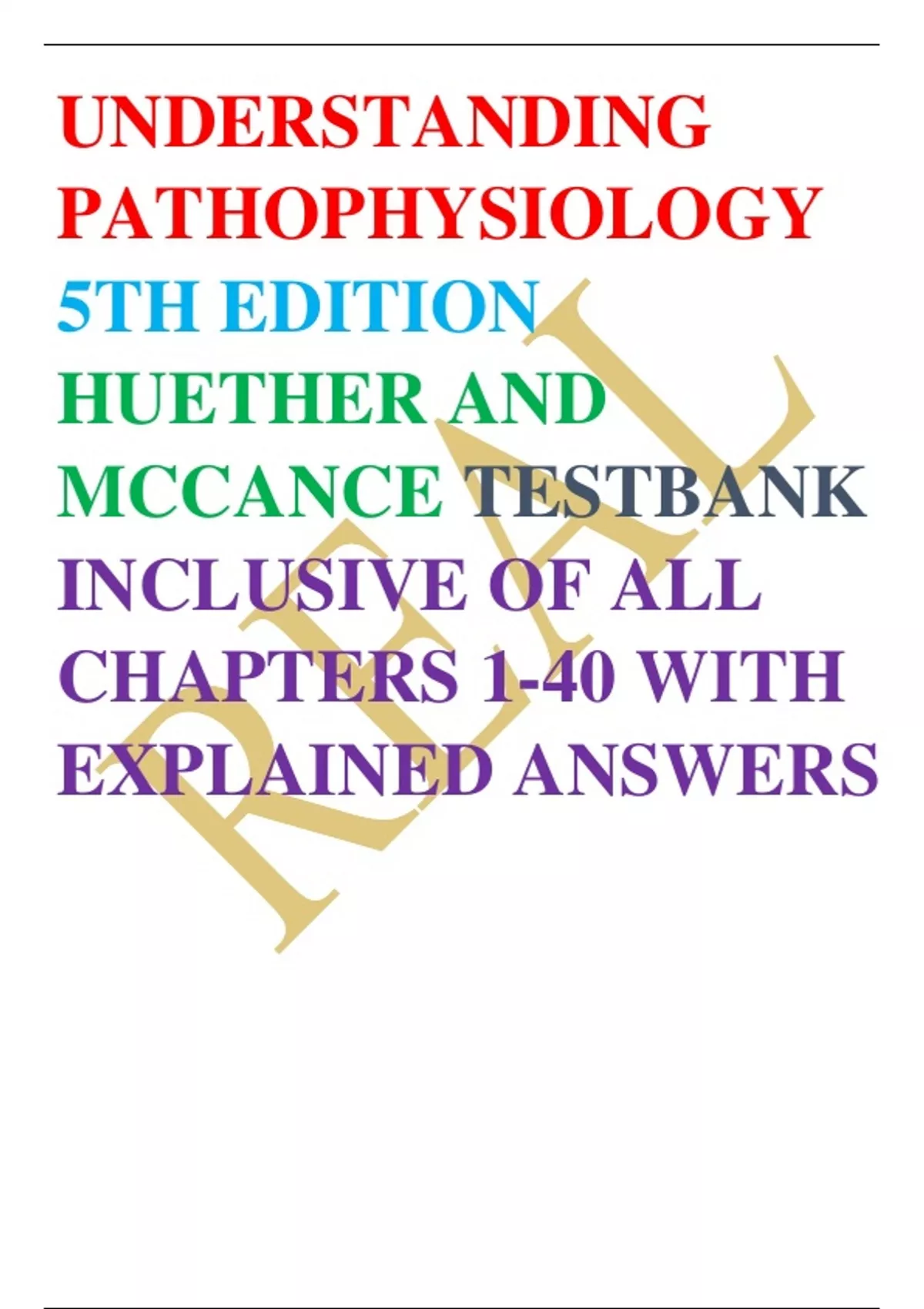 UNDERSTANDING PATHOPHYSIOLOGY 5TH EDITION HUETHER AND MCCANCE TESTBANK ...