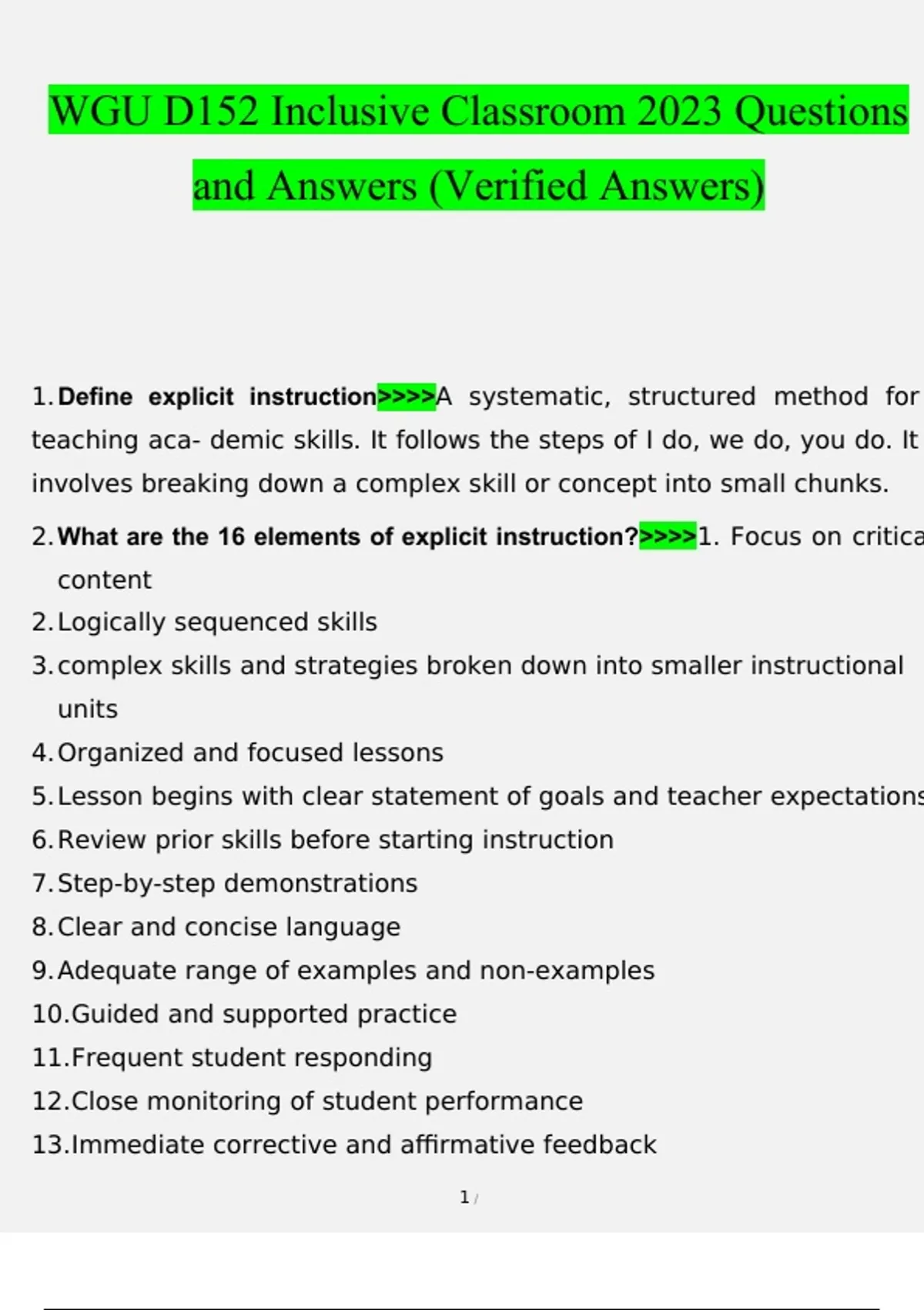 WGU D152 Inclusive Classroom 2023 questions and answers} (2022/2023 ...