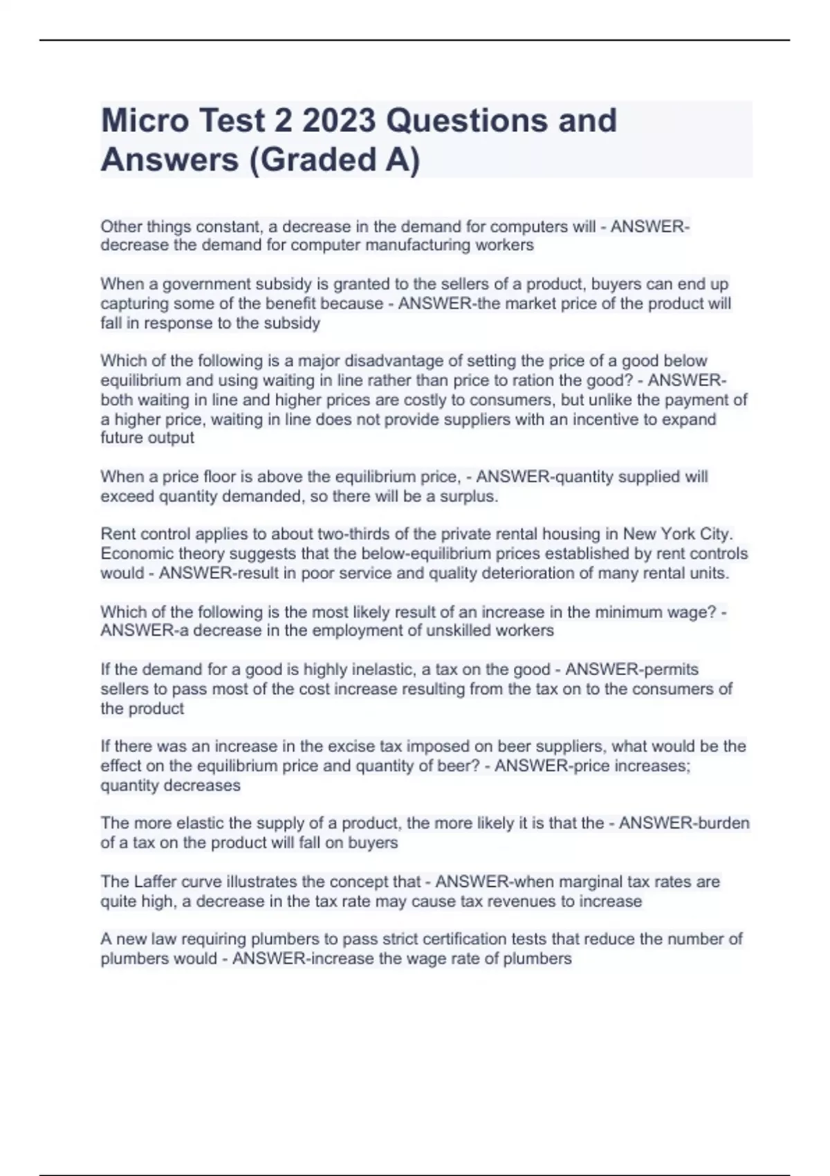 ECON EXAM BUNDLE (COMPLETE PACKAGE)WITH COMPLETE SOUTIONS - Stuvia US