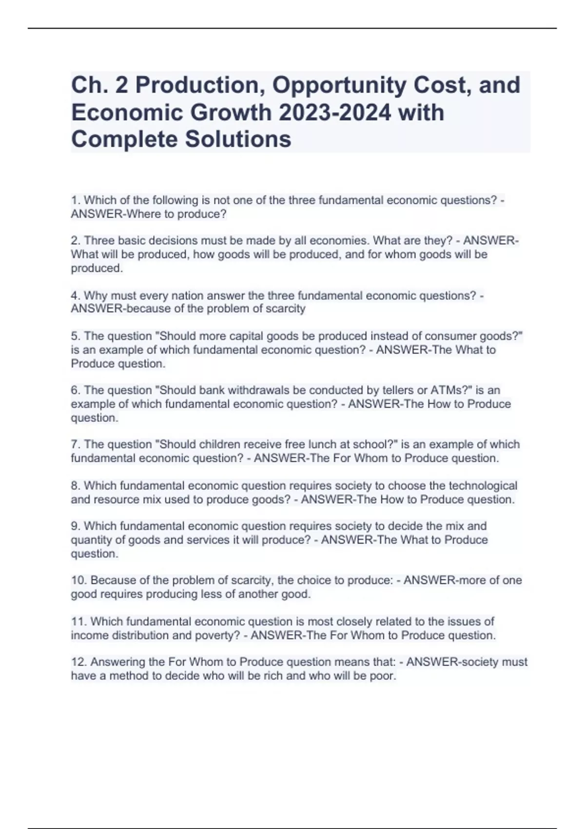 Ch. 2 Production, Opportunity Cost, and Economic Growth with Complete ...