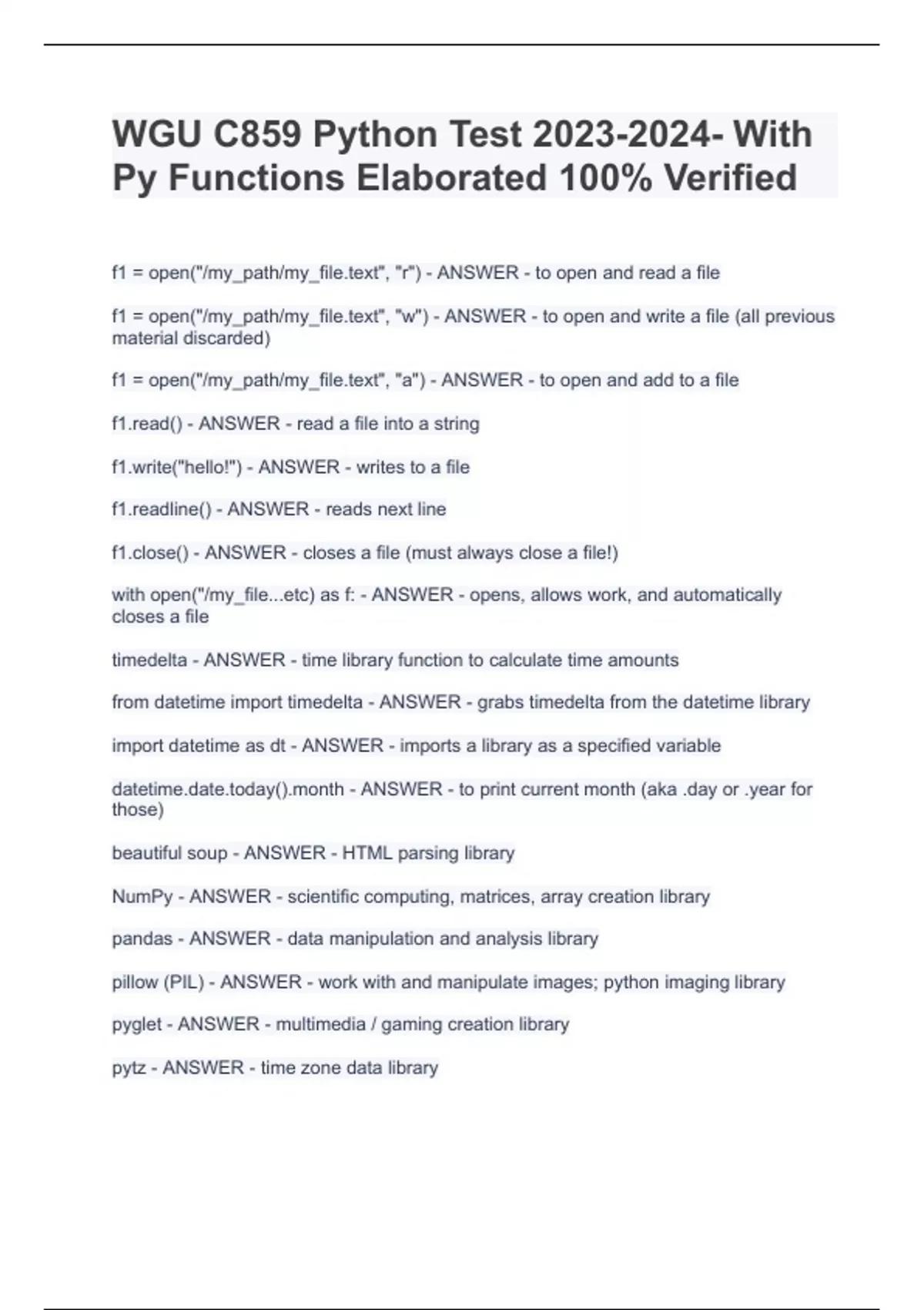 WGU C859 Python Exams BUNDLED Questions and Complete Elaborations 100% Correct - Stuvia US