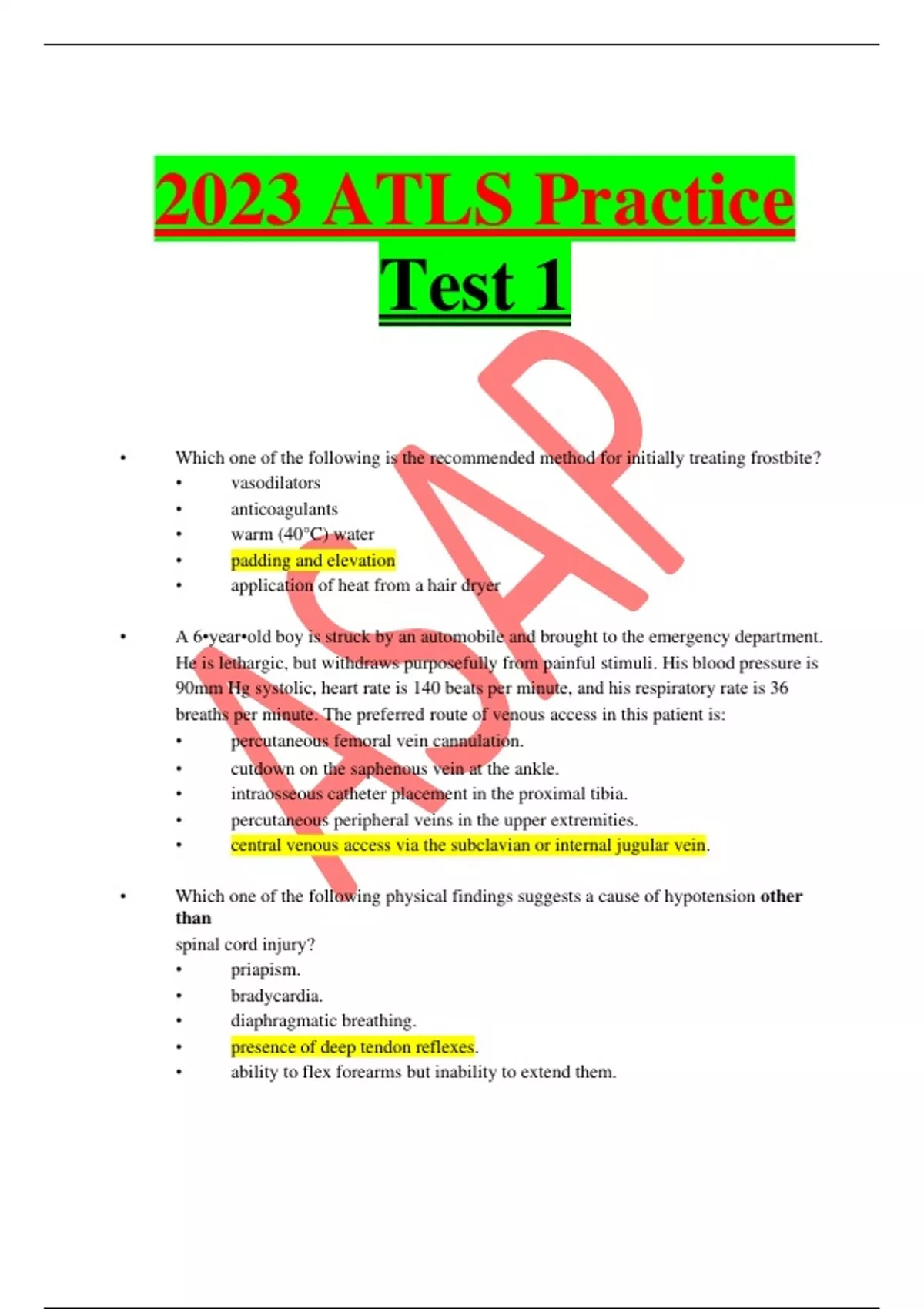 2023 ATLS Practice Test 1 - 2023 ATLS - Stuvia US