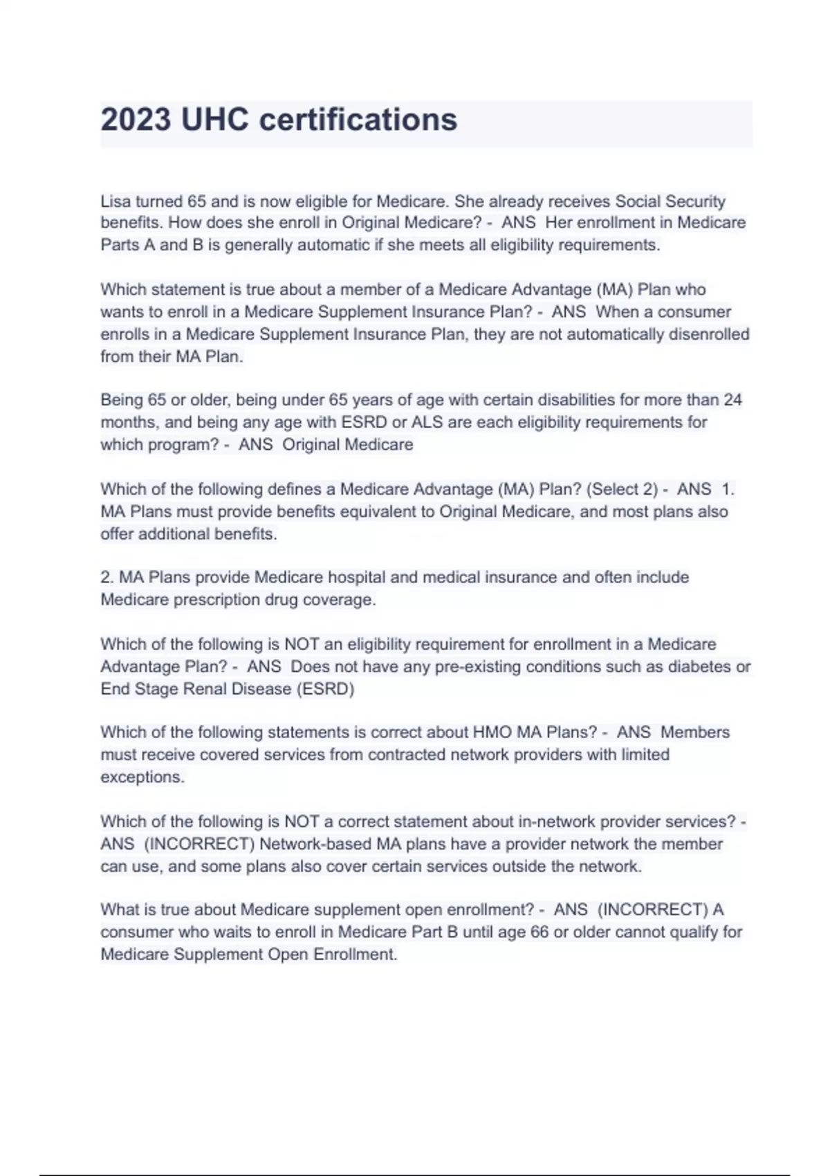 2023 UHC certifications Complete Questions With Answers - UHC medicare ...