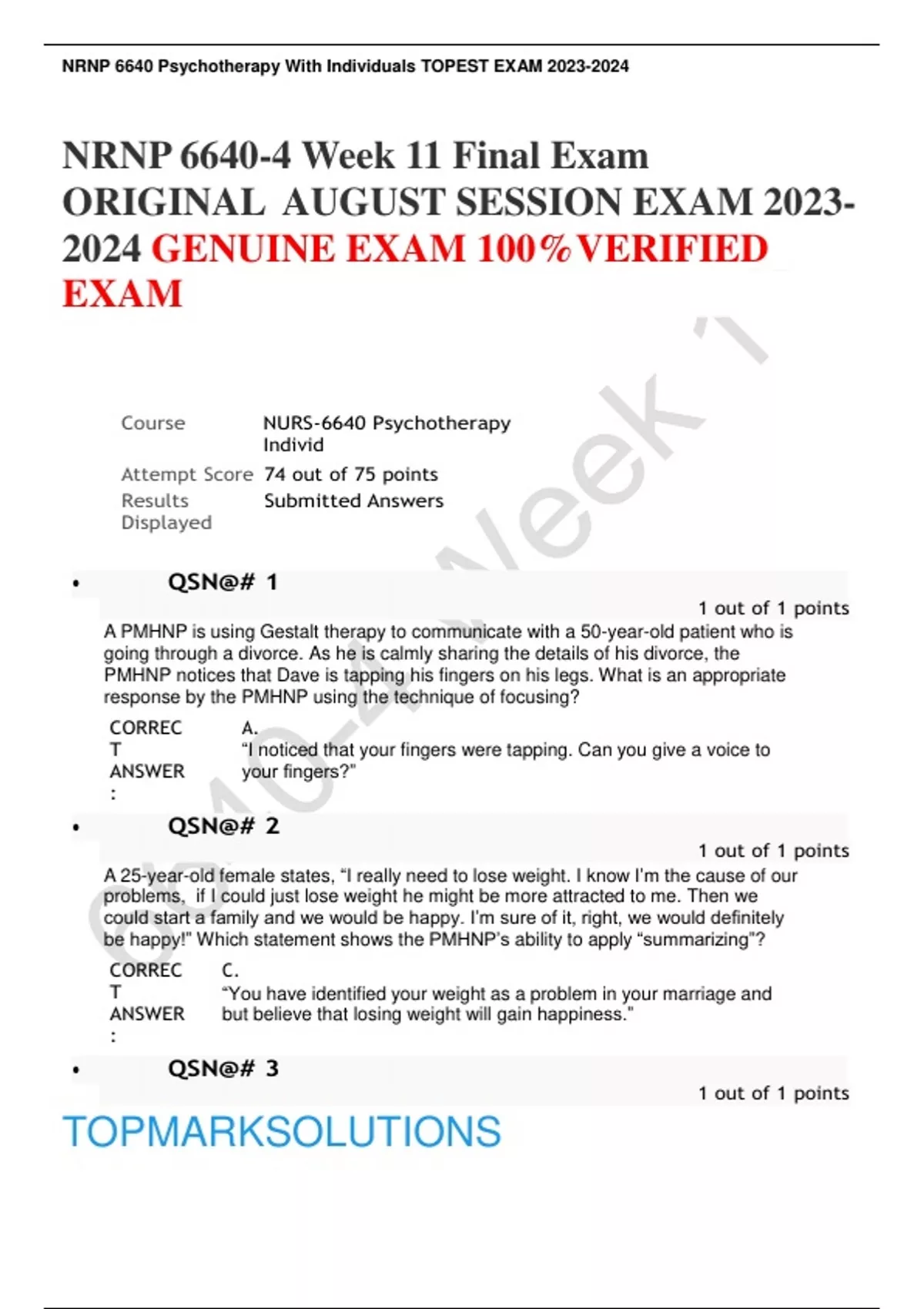 NRNP 6640-4 Week 11 Final Exam ORIGINAL AUGUST SESSION EXAM GENUINE ...