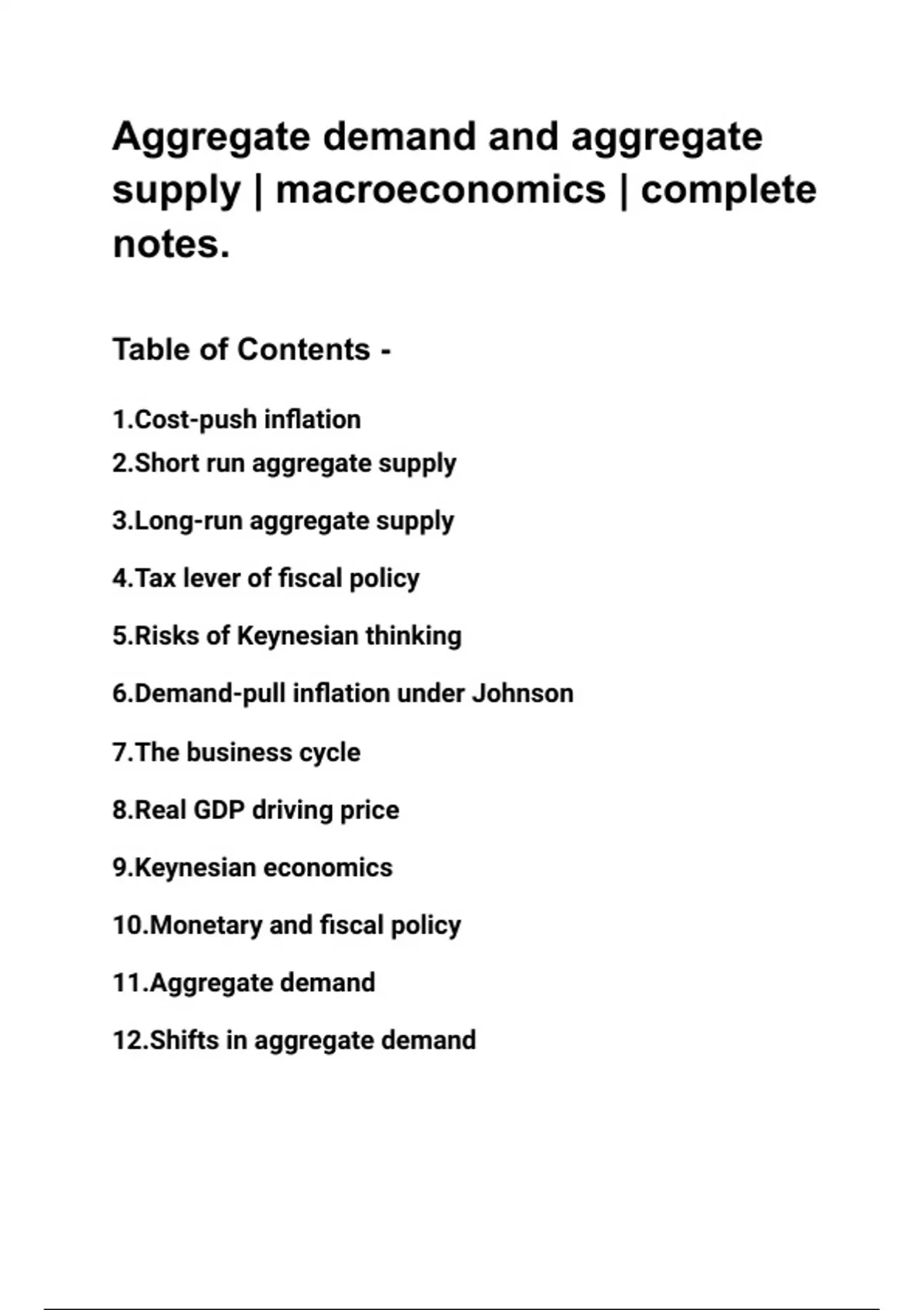 Summary Comprehensive Study Notes on Aggregate Demand and Aggregate ...