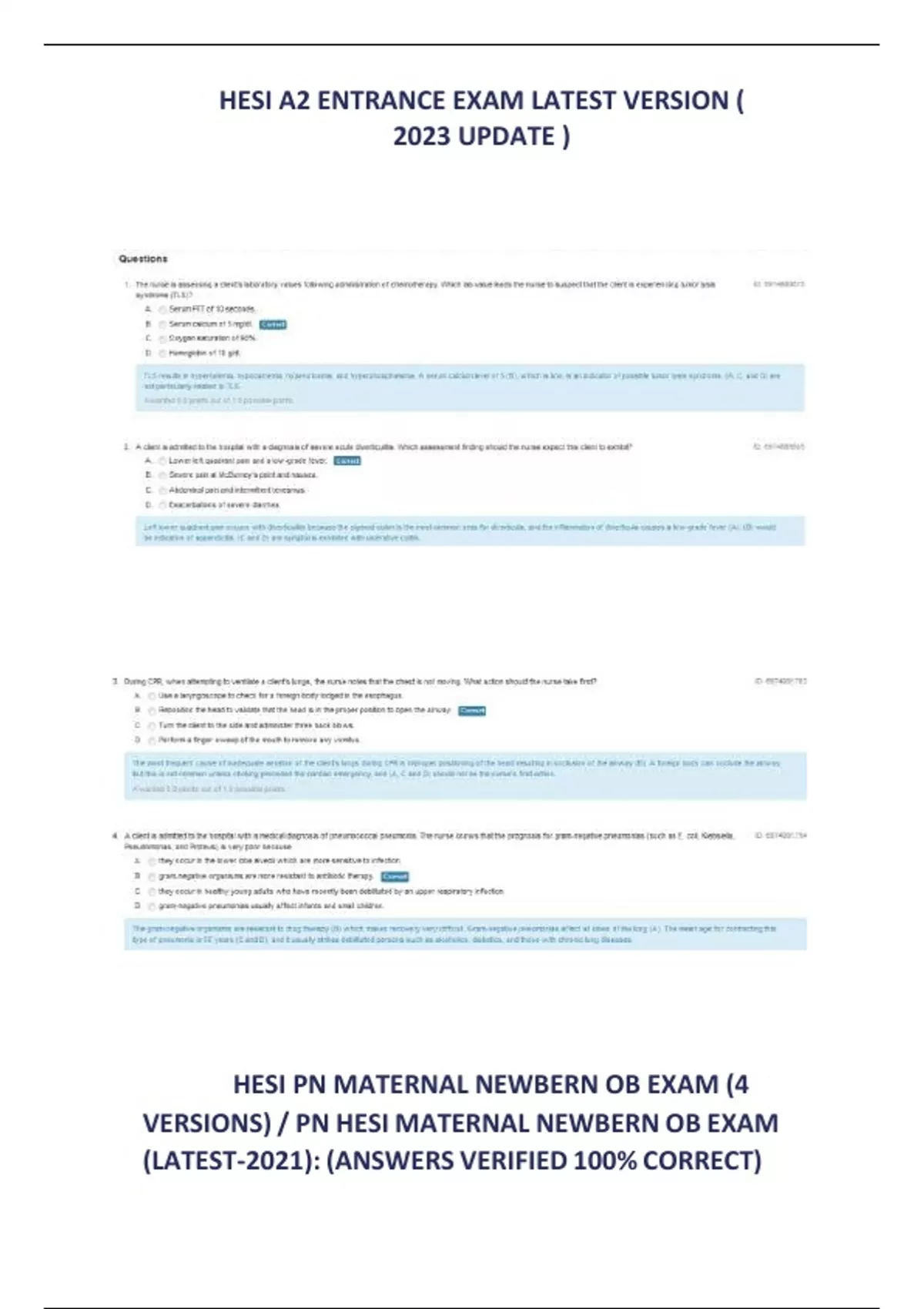 HESI A2 ENTRANCE EXAM LATEST VERSION ( 2023 UPDATE ) - HESI A2 ENTRANCE ...