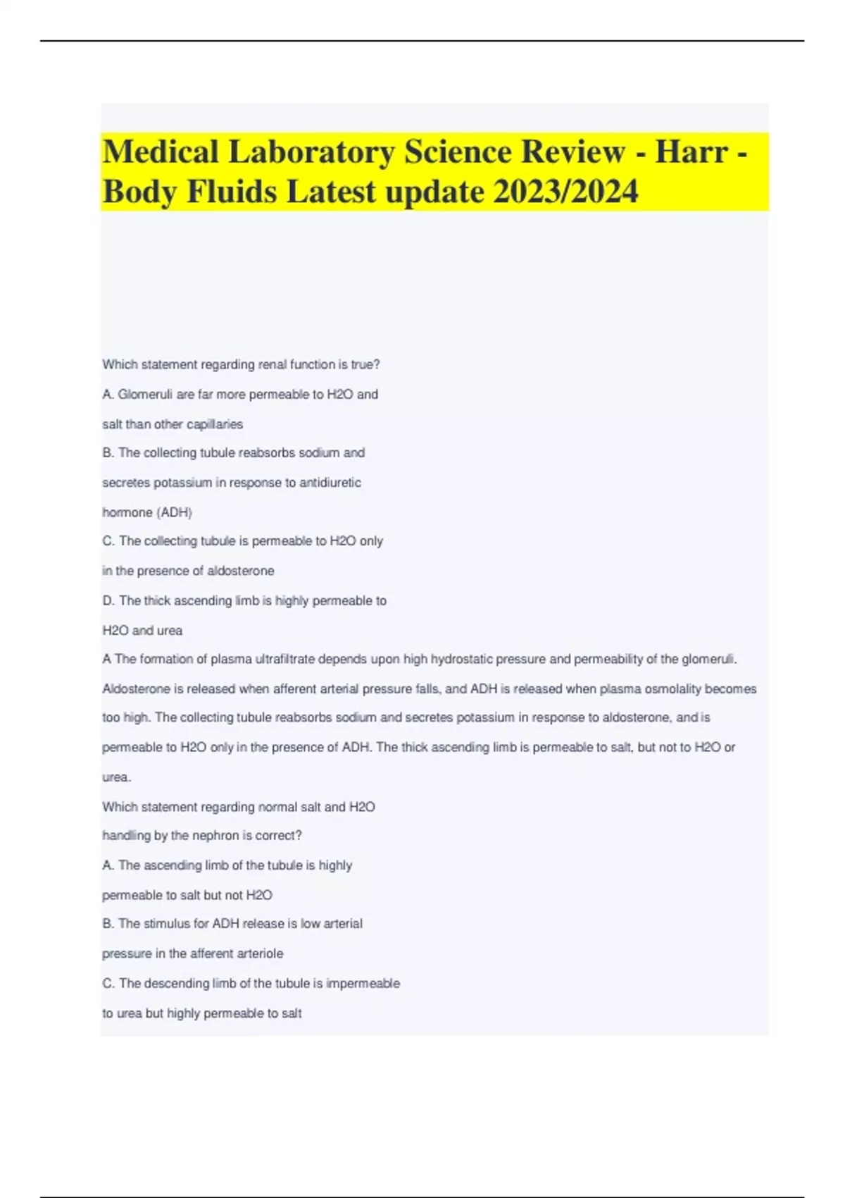Medical Laboratory Science Review - Harr - Body Fluids Latest update ...