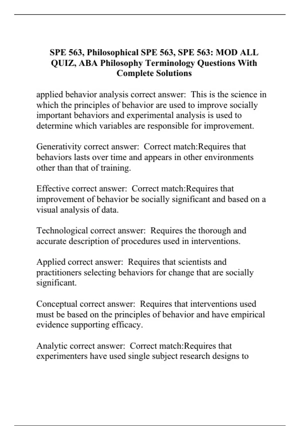 SPE 563, Philosophical SPE 563, SPE 563: MOD ALL QUIZ, ABA Philosophy ...