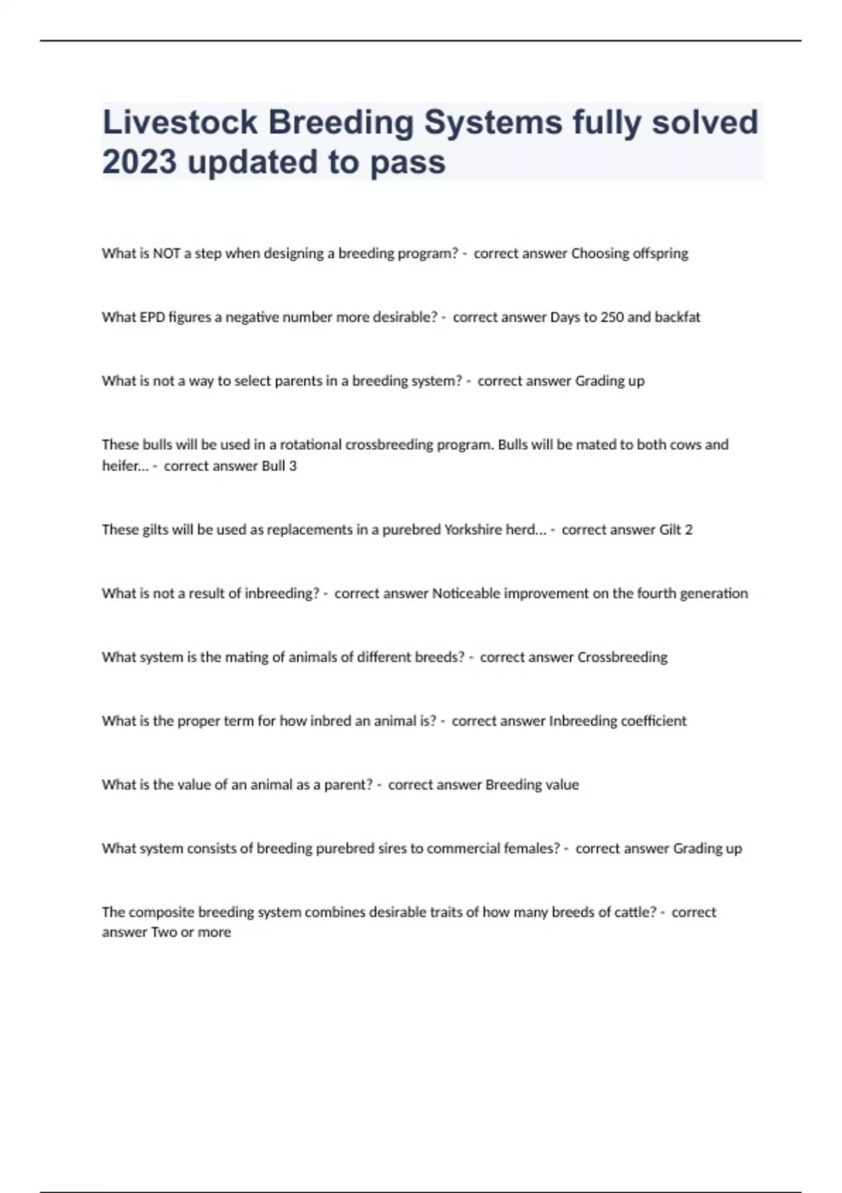 Livestock Breeding Systems fully solved 2023 updated to pass ...