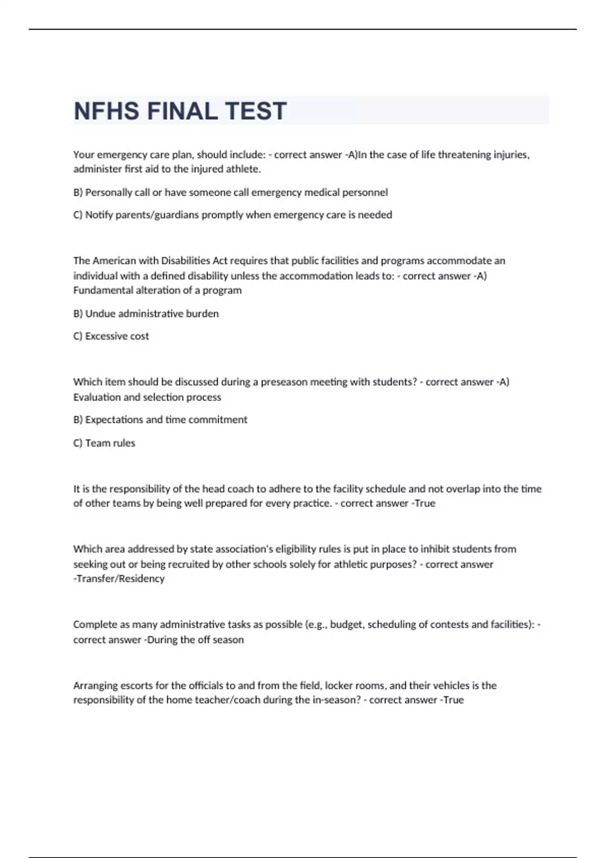 NFHS BUNDLED exams 2023 with 100% correct answers - Stuvia US