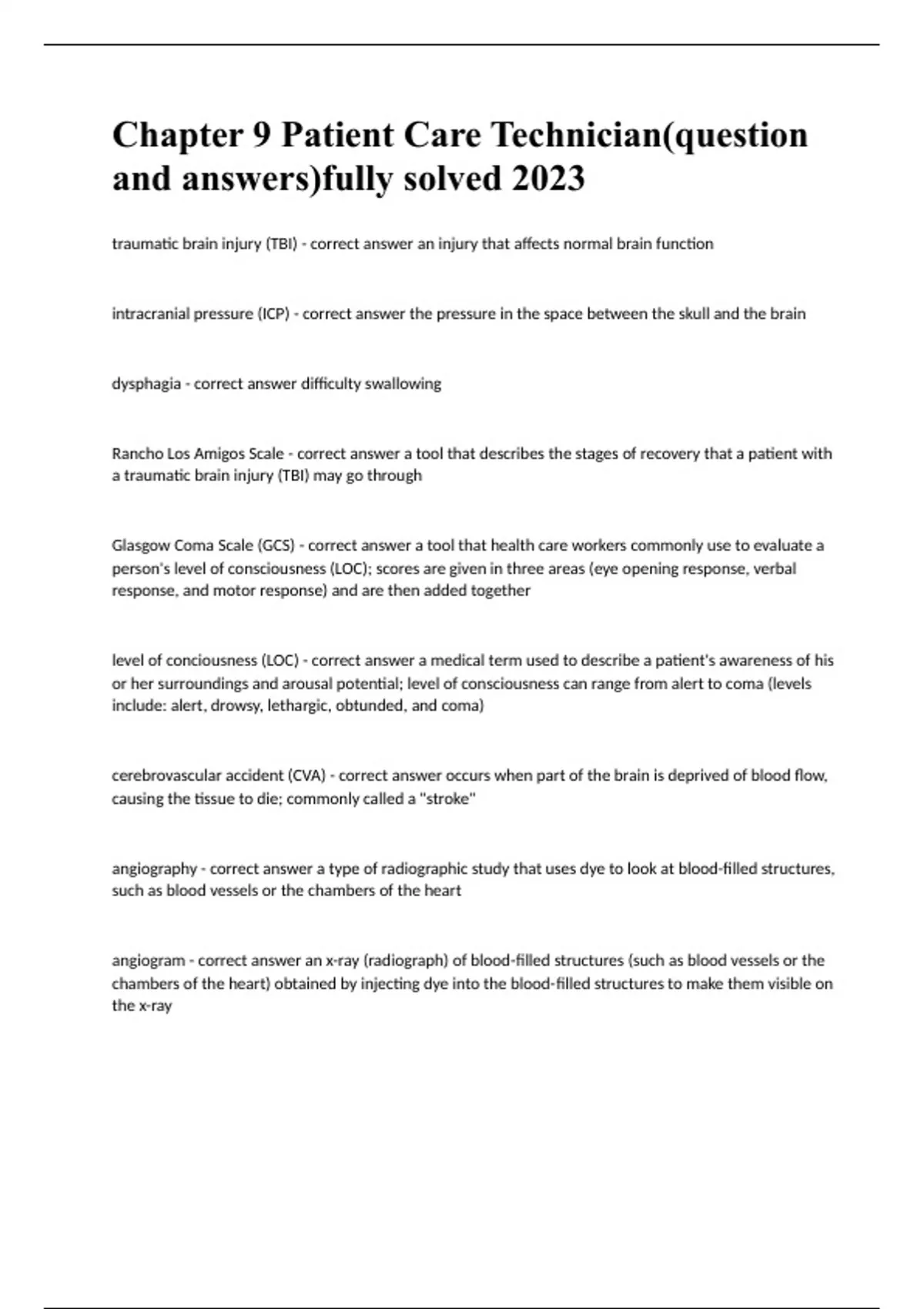 Chapter 9 Patient Care Technician(question and answers)fully solved ...