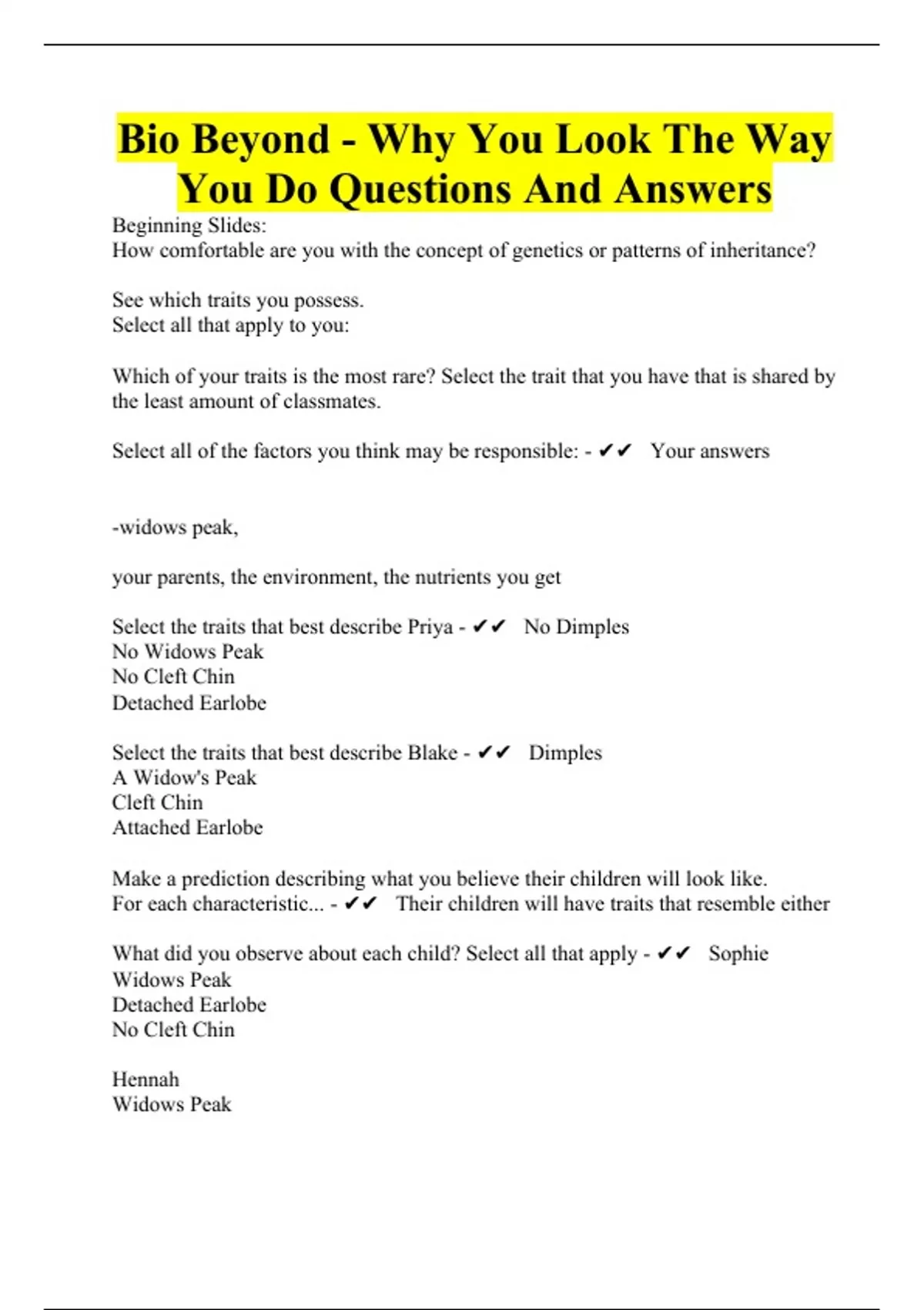 Bio Beyond - Why You Look The Way You Do Questions And Answers - Bio ...