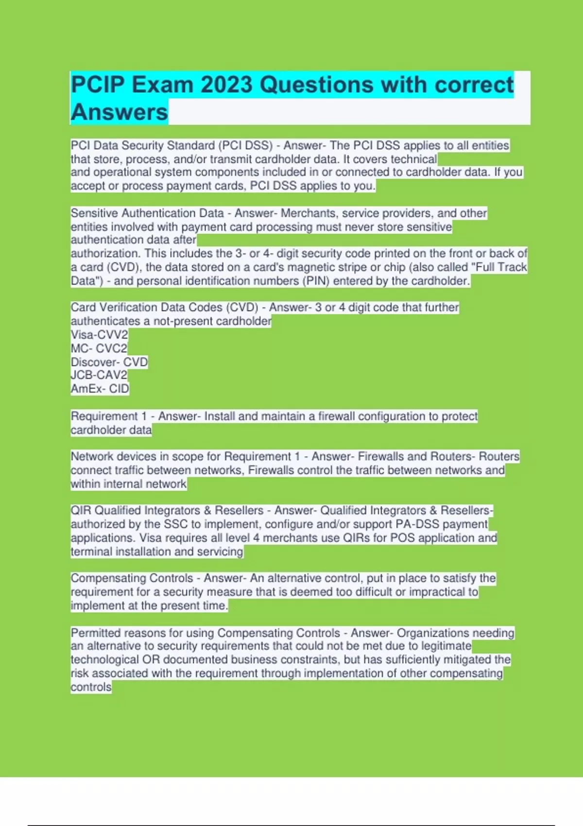 PCIP Exam 2023 Questions with correct Answers 2023 - PCIP Exm 2023 - Stuvia US